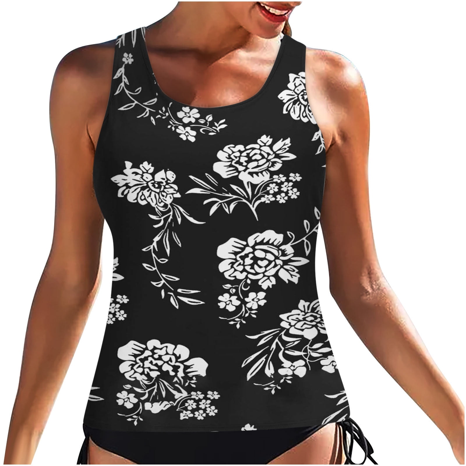 HomeGardon Women's Push up Swim Top Crewneck Graphic Bathing Suit Tops ...