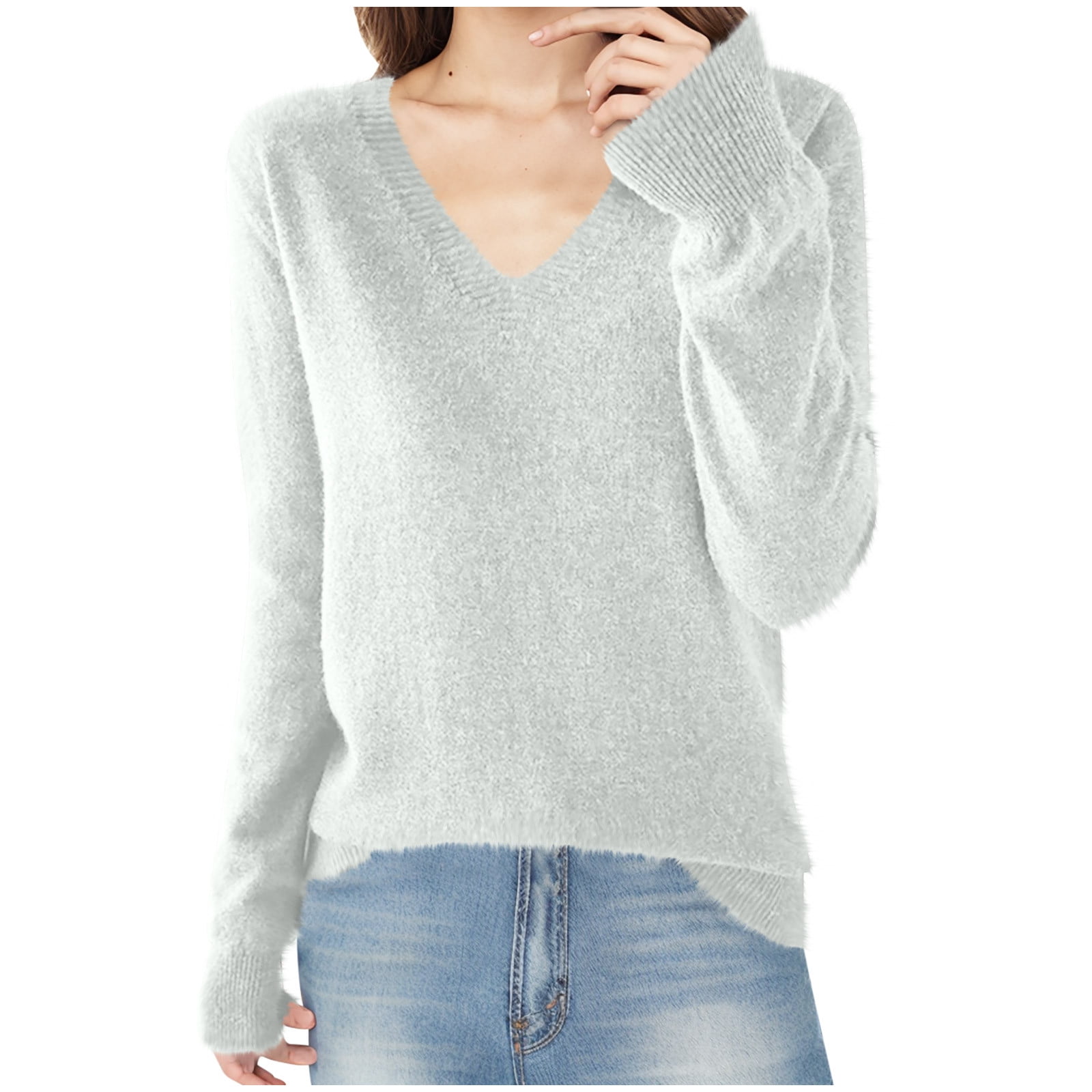 HomeGardon Women's Sweaters Sweaters for Women Solid Color Long Sleeved ...