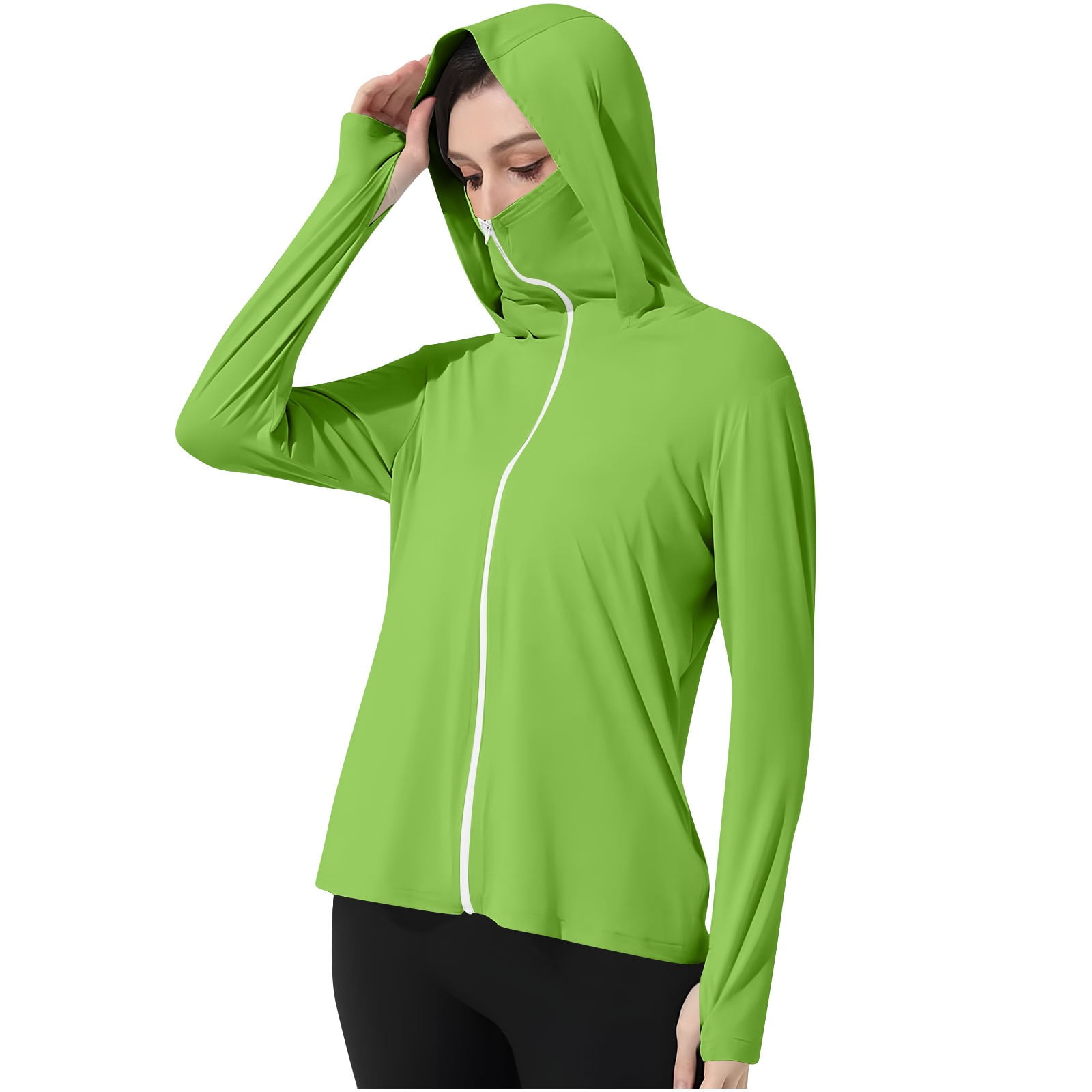 HomeGardon Women's UPF 50+ Cover up Sun Hoodie Women Solid Color Long Sleeve Hooded Thumb Buckle ...