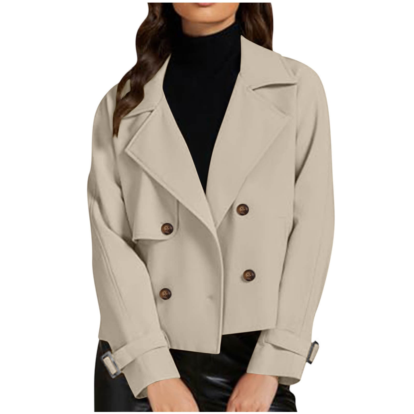 HomeGardon Womens Jackets Clearance! Cropped Trench Coat for Women Long Sleeve Double Breasted ...