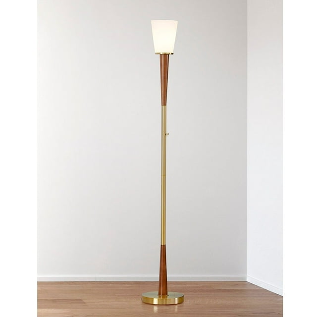 HomeGlam Century 72" Wood Torchiere Floor Lamp, Dimmer with LED Bulb ...