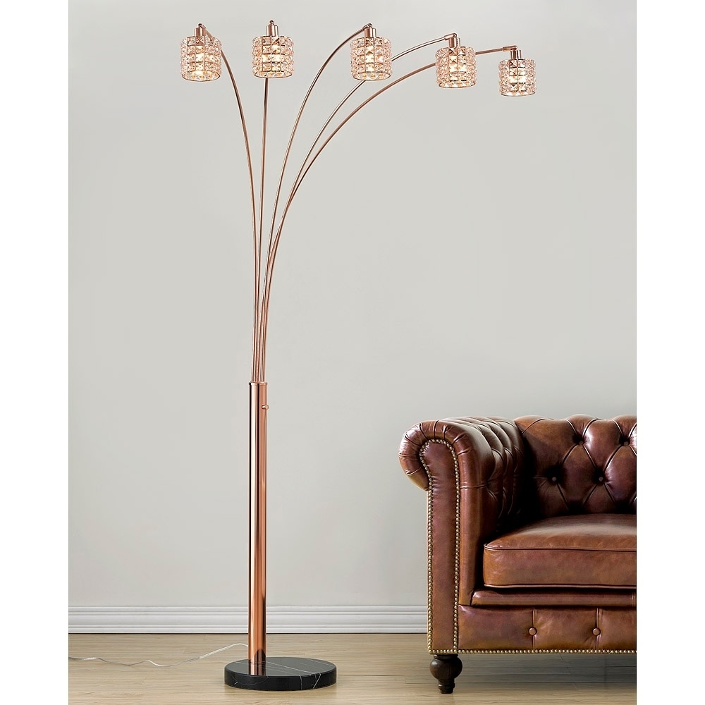 HomeGlam Flair 83"H LED Dimmable 5-light Crystal Shade Arch Floor Lamp ...