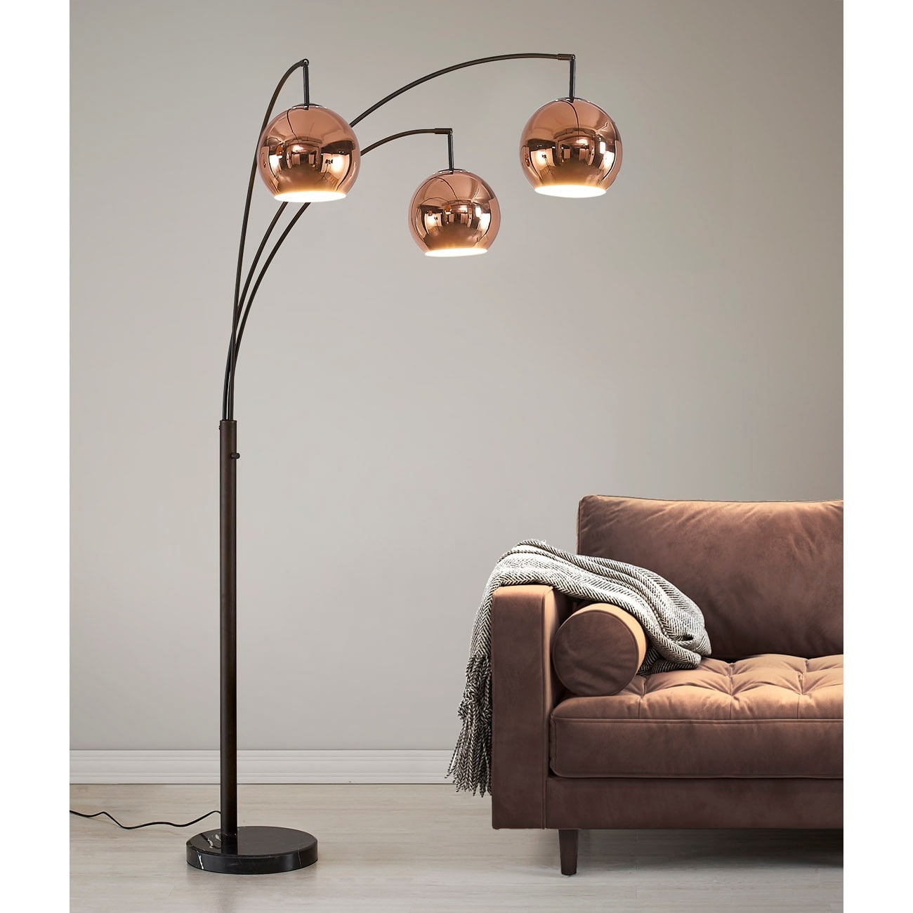 HomeGlam Metro 84"H Metal Globe 3-Light Dimmable LED Arch Floor Lamp ...