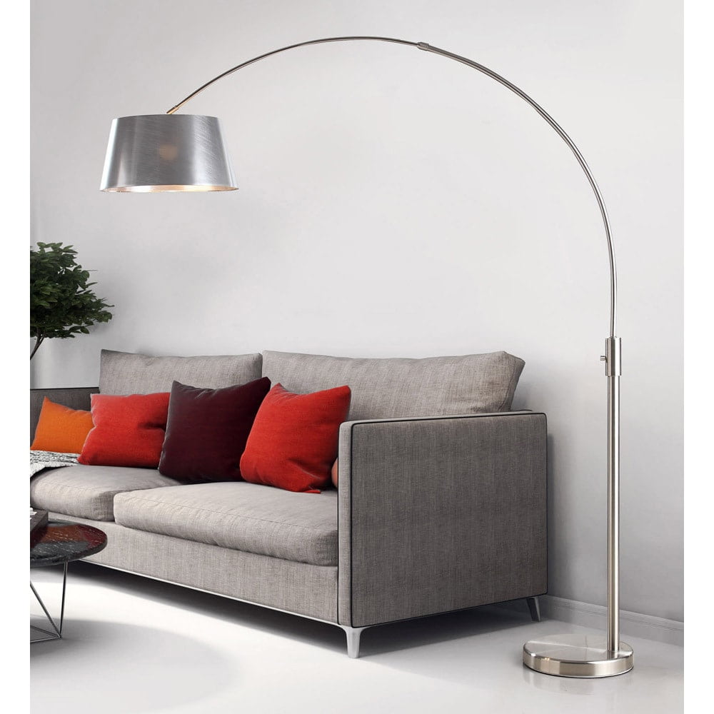 HomeGlam Orbita 82-inch Brushed Nickel Retractable Arch Dimmable Floor ...