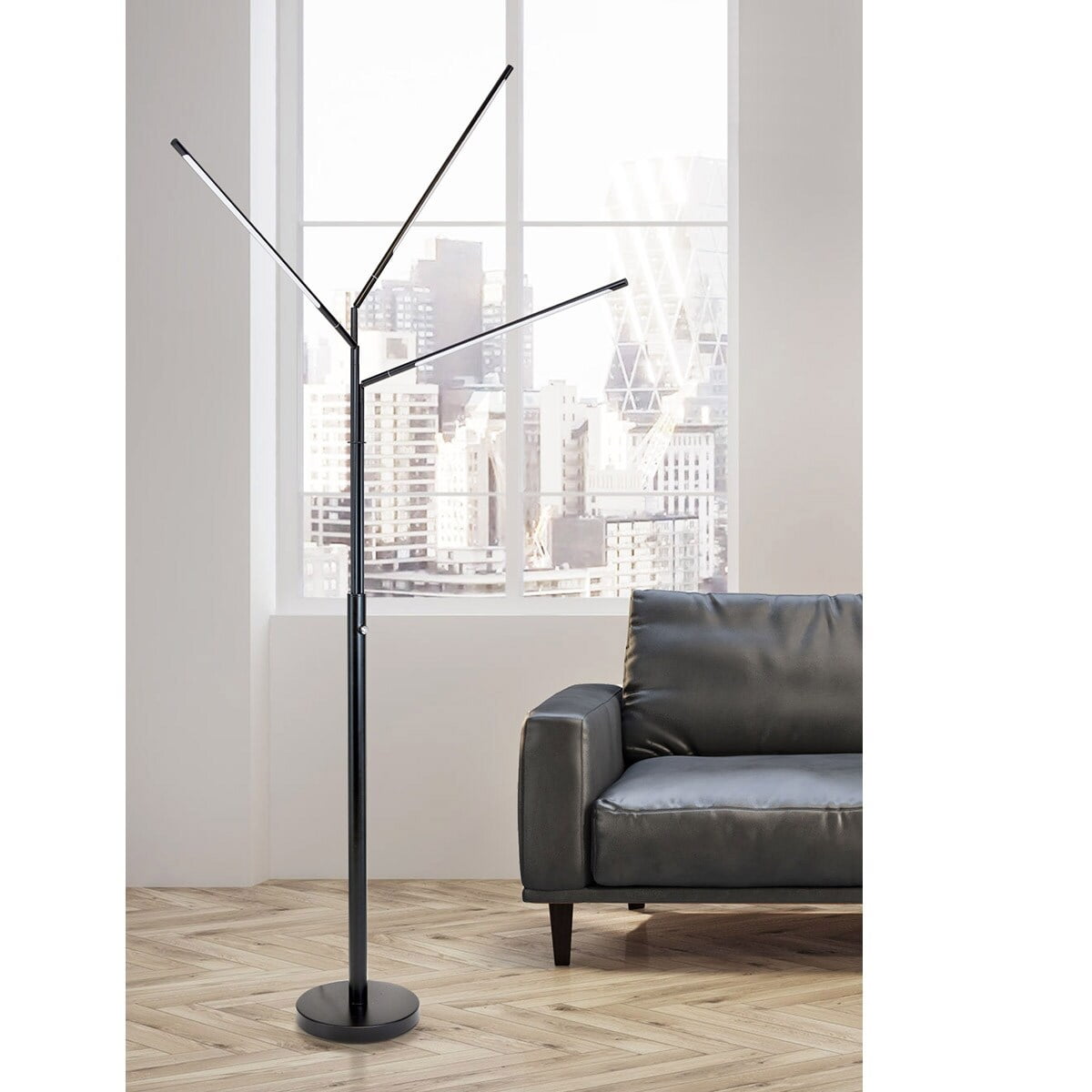 HomeGlam Terminals 3-light 24W Tube LED adjustable Floor Lamp Black ...