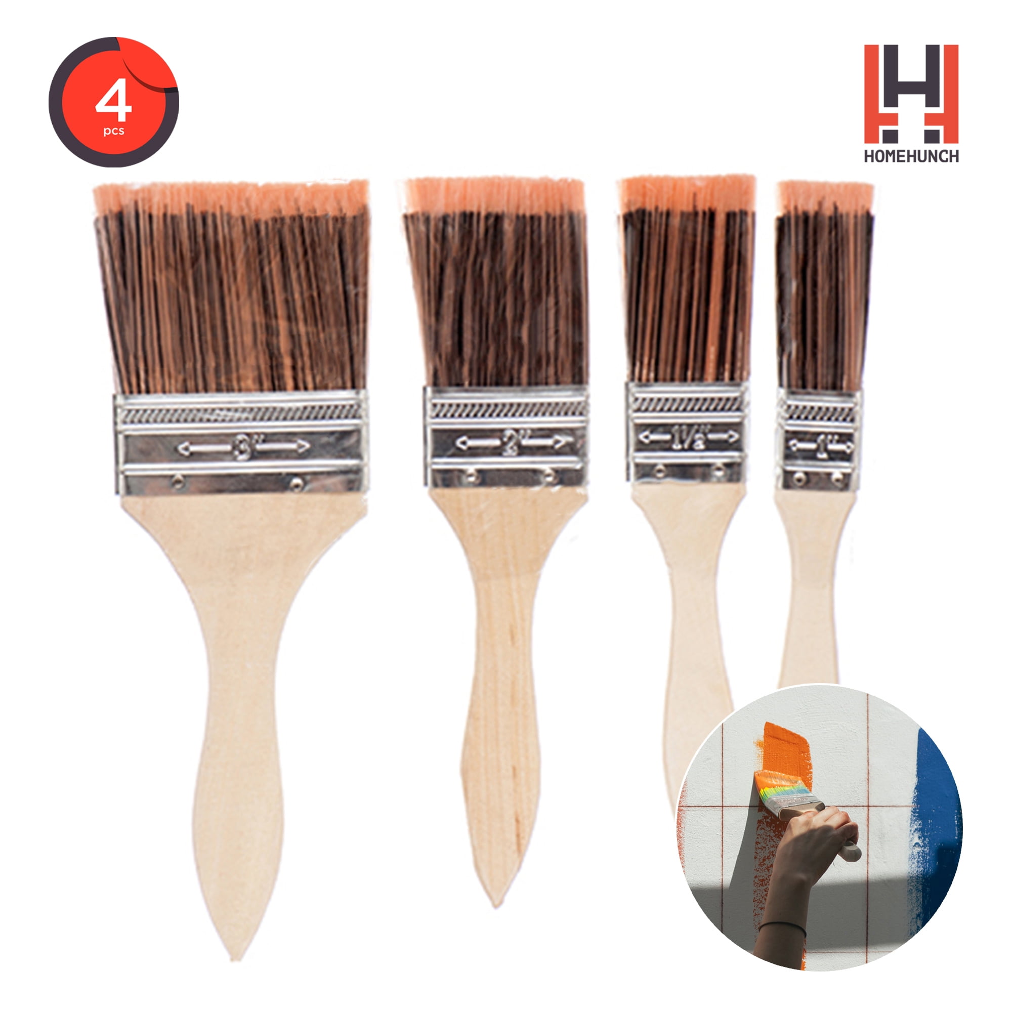 HomeHunch Paint Brushes 4 Pack Painting Brush Set for Walls and ...