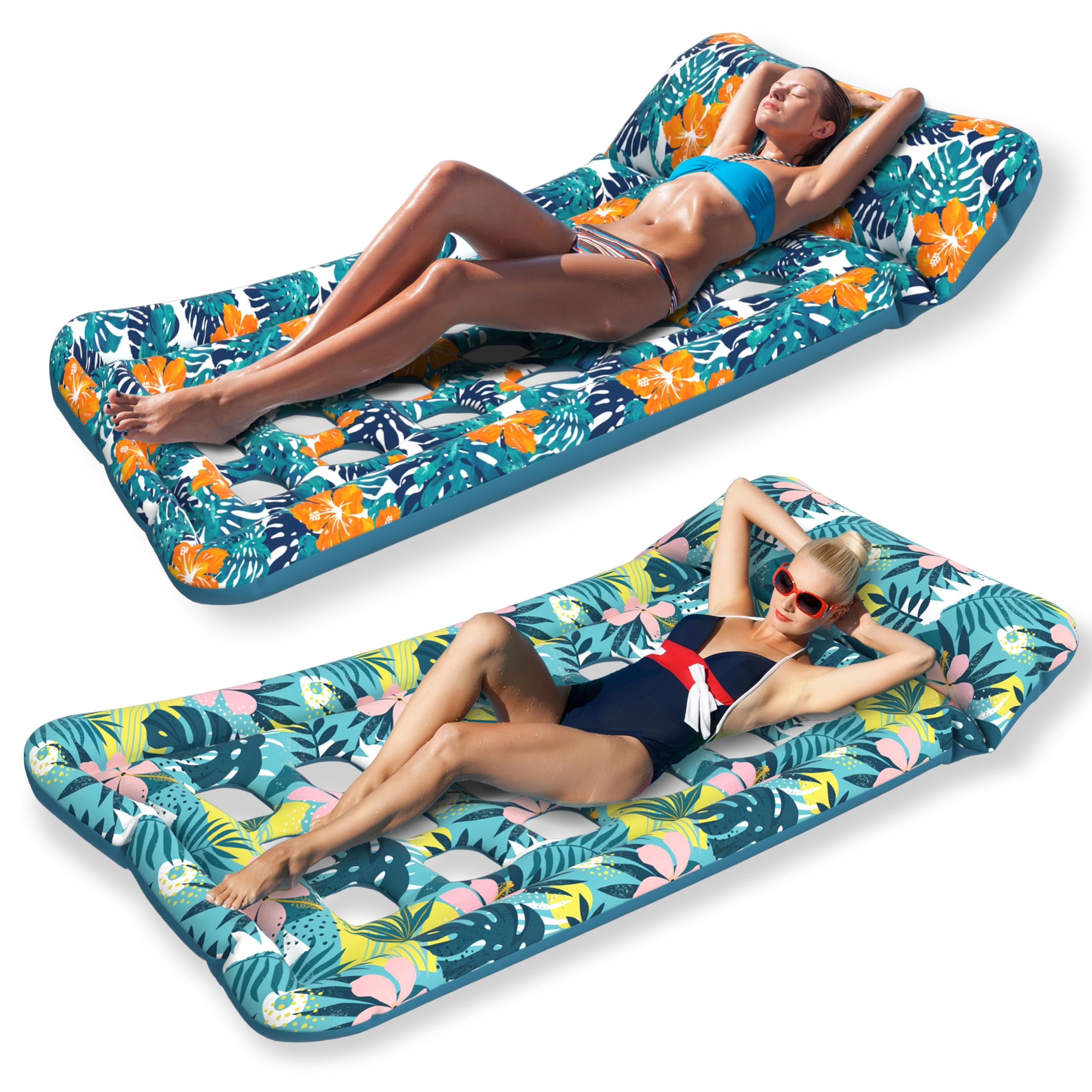 HomeKaren Oversized Pool Floats Lounge 2 Pack 73" Inflatable Tanning Pool Floaties for Adults ...