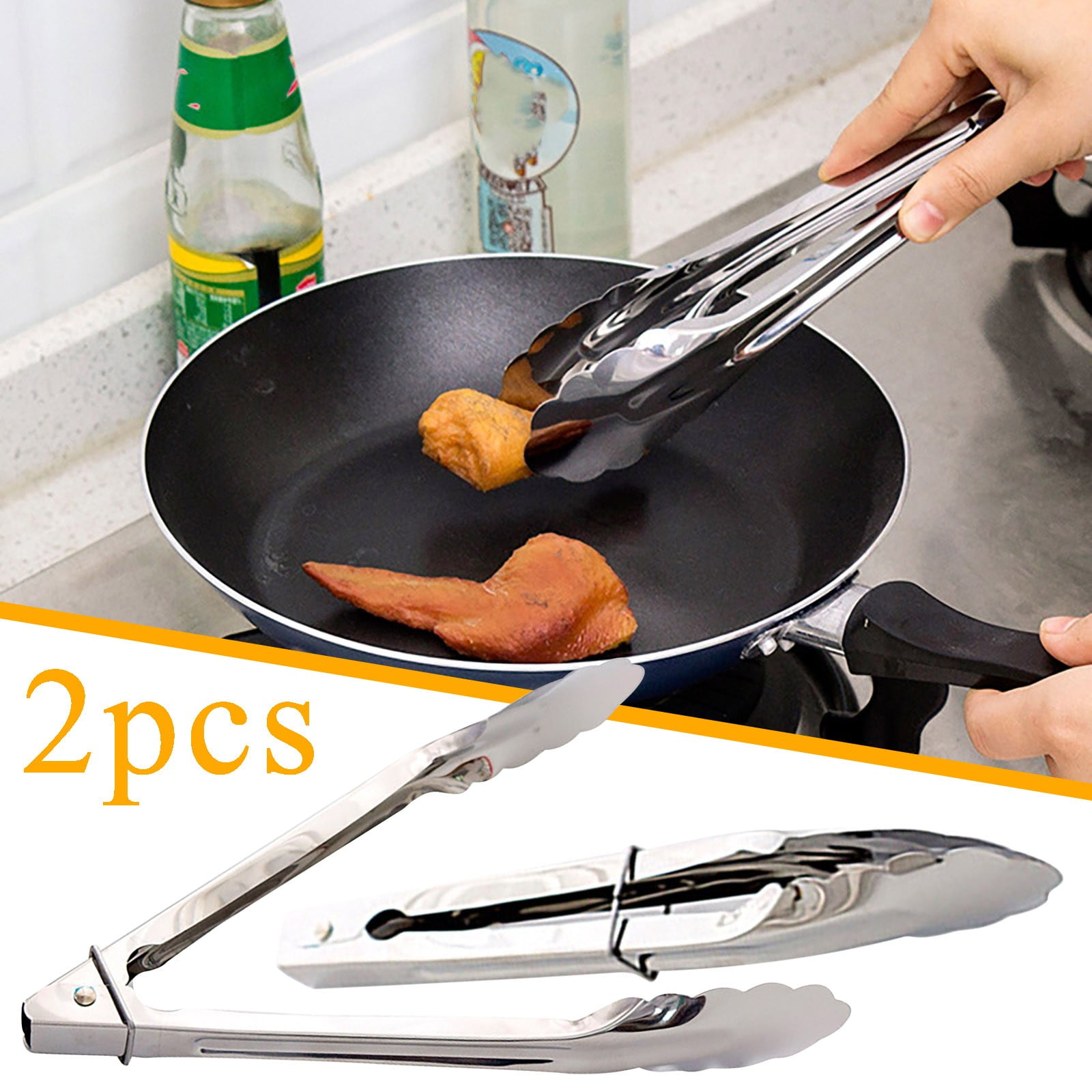 HomeKingdee 2 Pack 9-inch Stainless Steel Barbecue Tongs - Food Grade ...