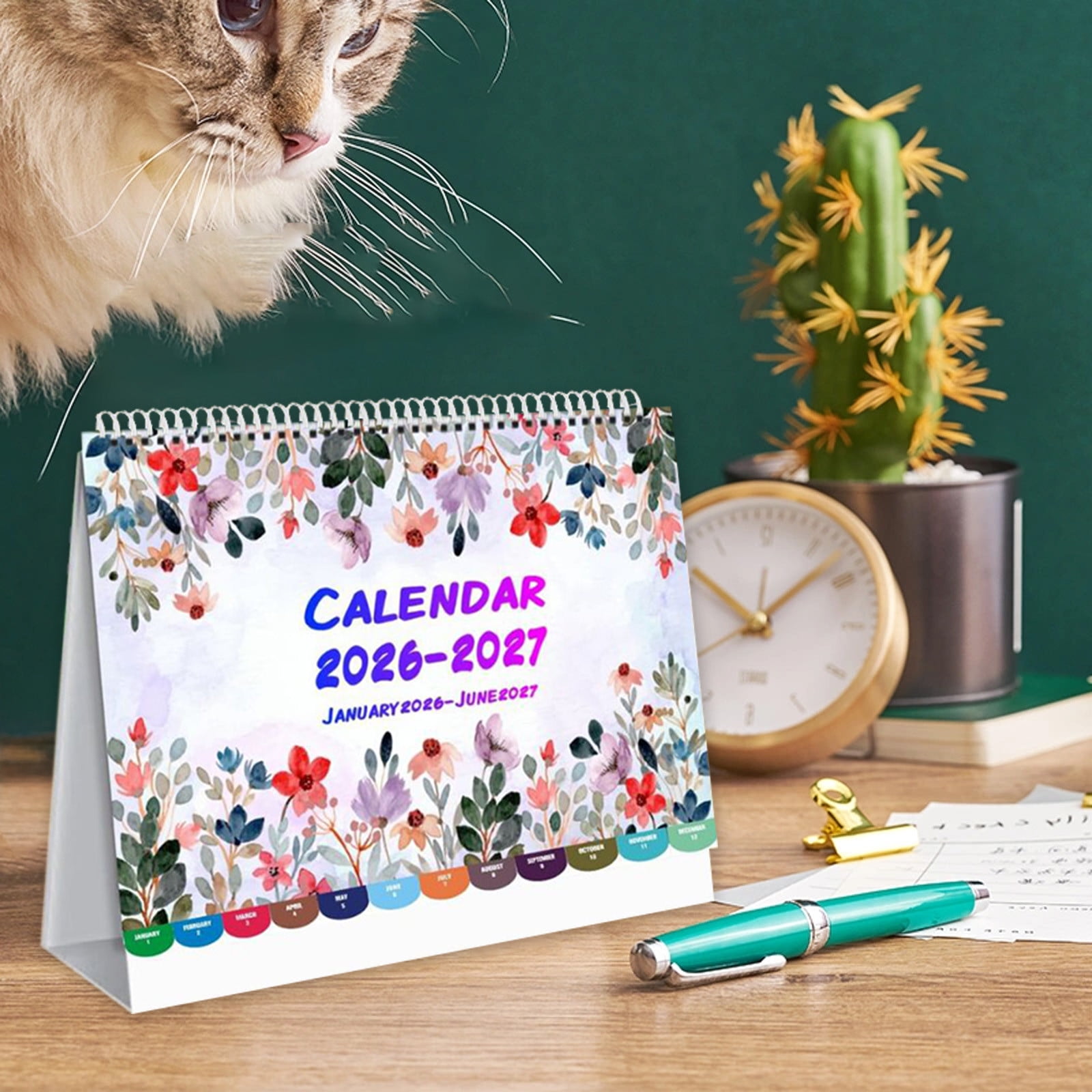 HomeKingdee 2026-2027 Calendar Twin-Coil Binding Tabletop Calendar Runs ...