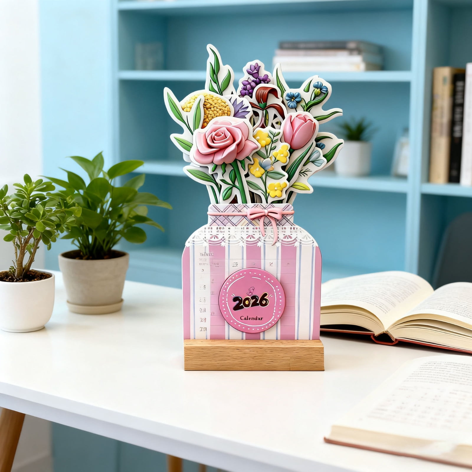 HomeKingdee Blooming Floral Desk Calendar,Mini Standing Floral Desktop ...