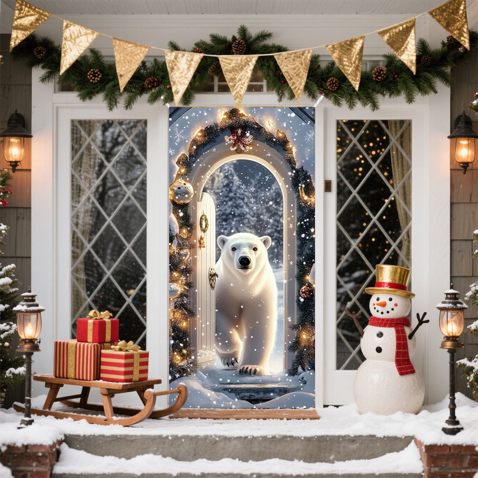 HomeKingdee Christmas Door Cover - Santa Claus Pattern Polyester Fabric ...