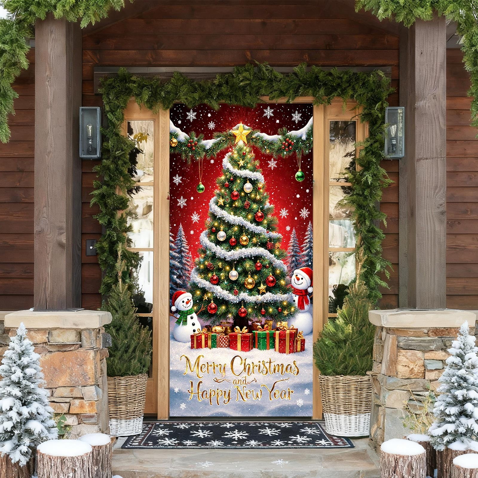 HomeKingdee Christmas Front Door Cover Xmas Tree Door Cover Banner ...
