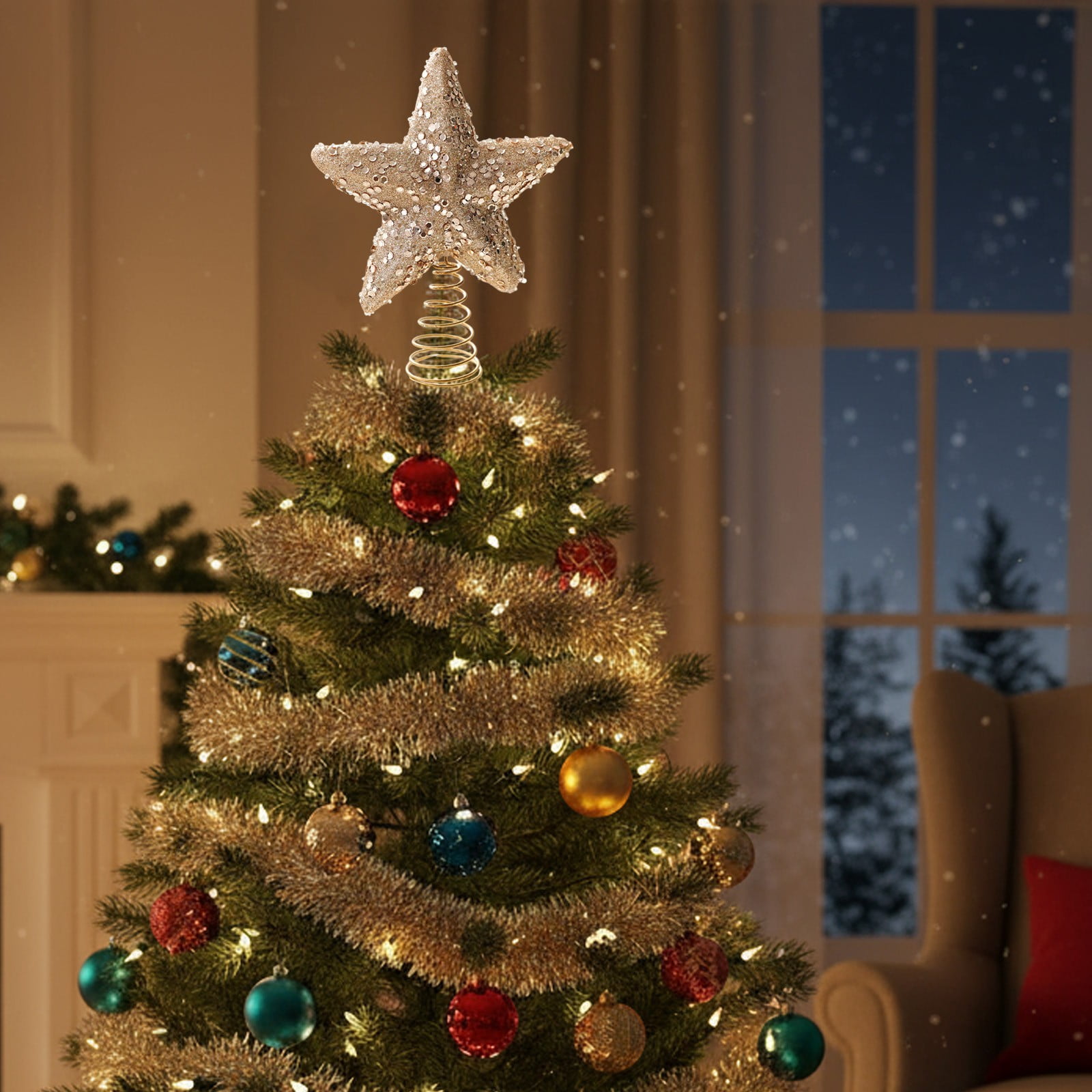 HomeKingdee Christmas Glitter Star Tree Topper Christmas Tree Topper ...