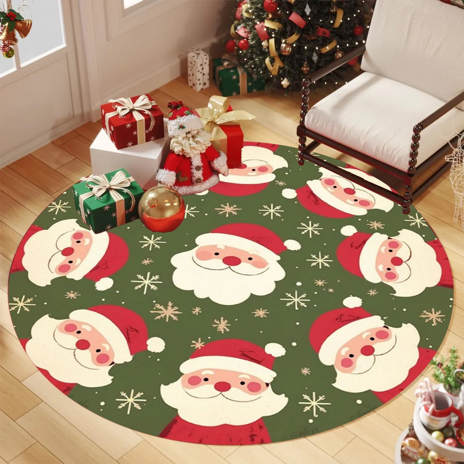 HomeKingdee Christmas Round Area Rug – Washable Rug for Living Room ...