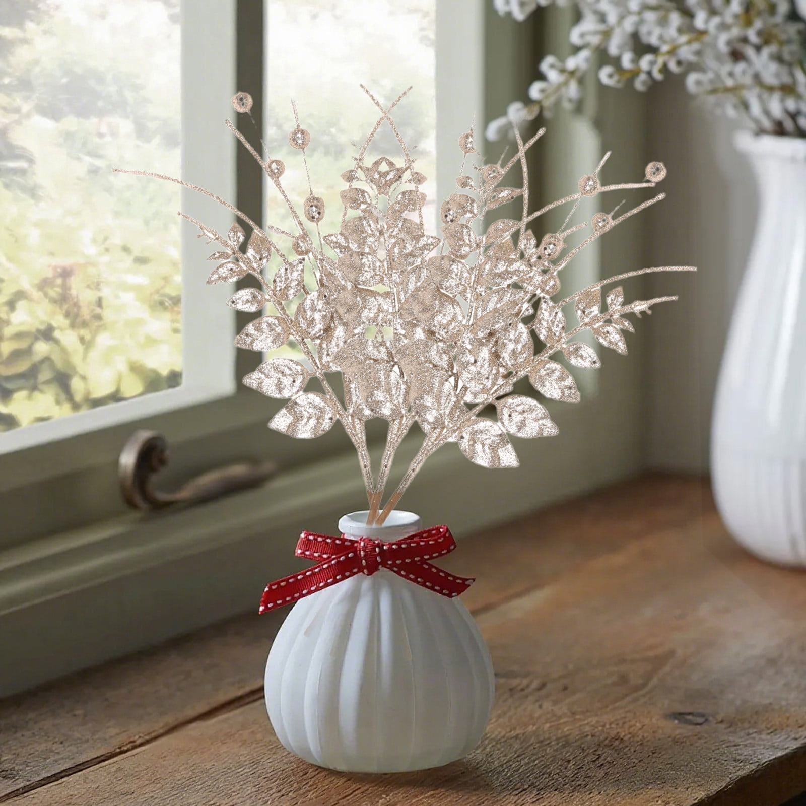 HomeKingdee Christmas Simulation Berry Tender Leaf Stem Designs Plastic ...