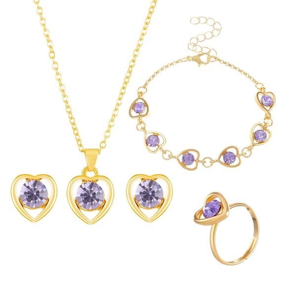 HomeKingdee Crystal Heart Necklace Earrings Bracelet Set for Women - 4 ...