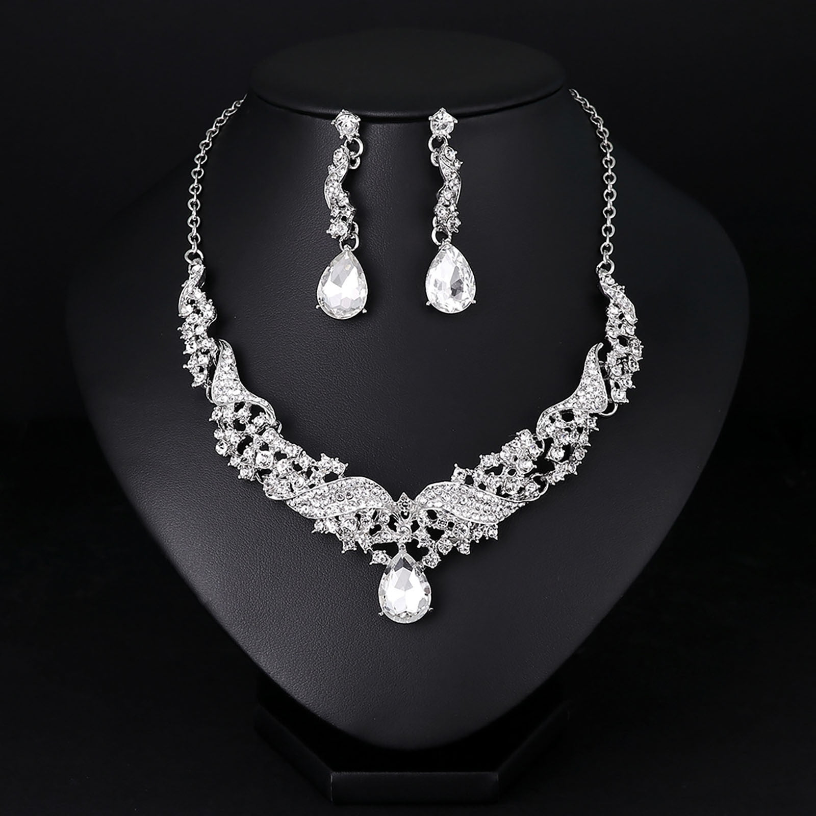 HomeKingdee Elegant Rhinestone Necklace and Earrings Set for Women ...