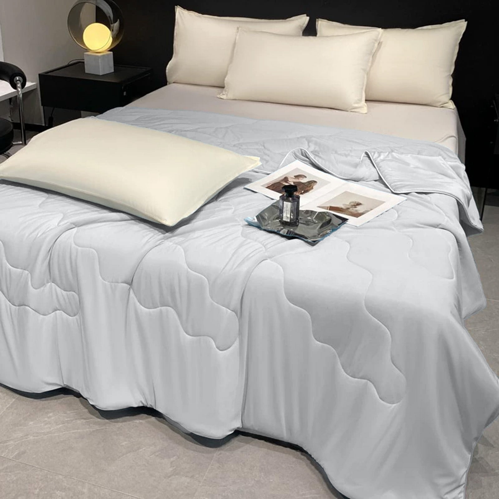 HomeKingdee Fiber Wave Pattern Air Conditioning Blanket Gray - Double ...