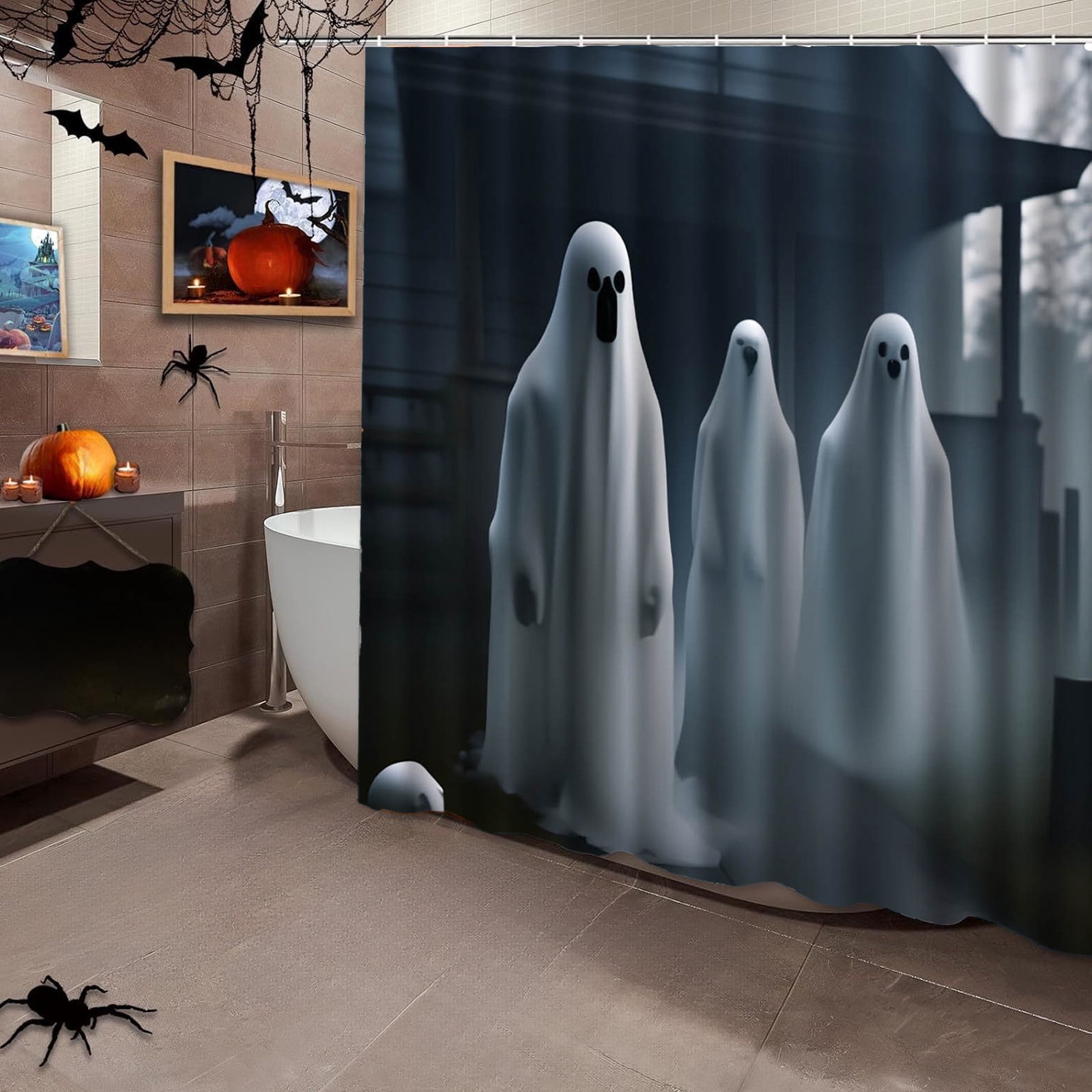 HomeKingdee Halloween Ghost Shower Curtain Funny Ghost Misty Forest ...