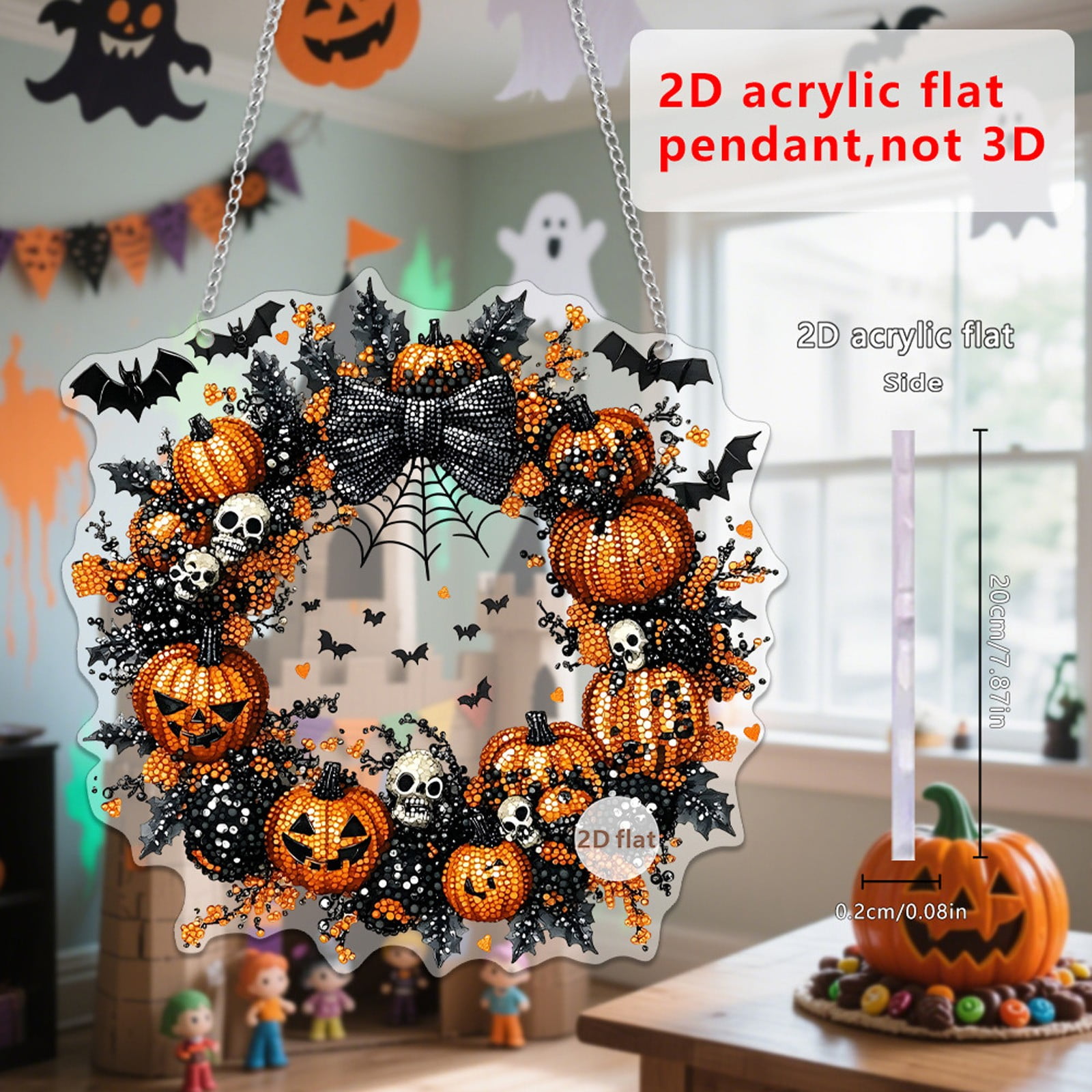 HomeKingdee Halloween-Themed Bats Pumpkin Skull Hanging Decoration - 2D ...