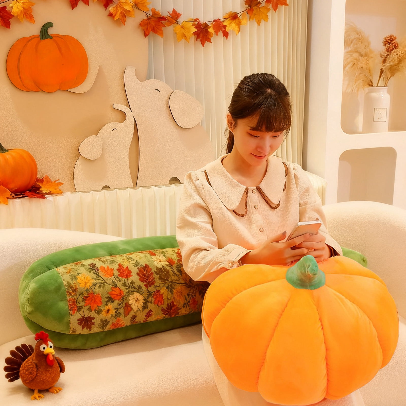 HomeKingdee Plush Pumpkin Pillow 3D Orange Pumpkin Shaped Pillow ...