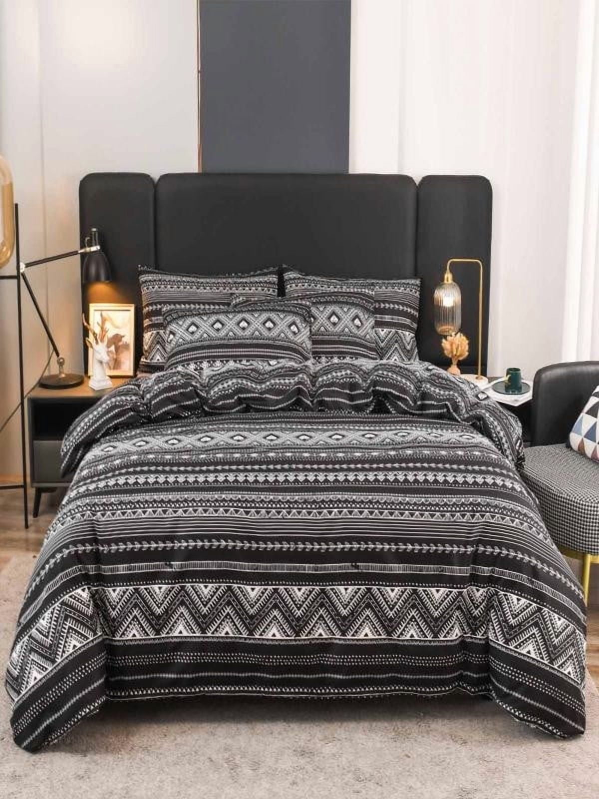 HomeKingdee Quilt Set Twin Size Black Geometric Pattern 3-Piece ...