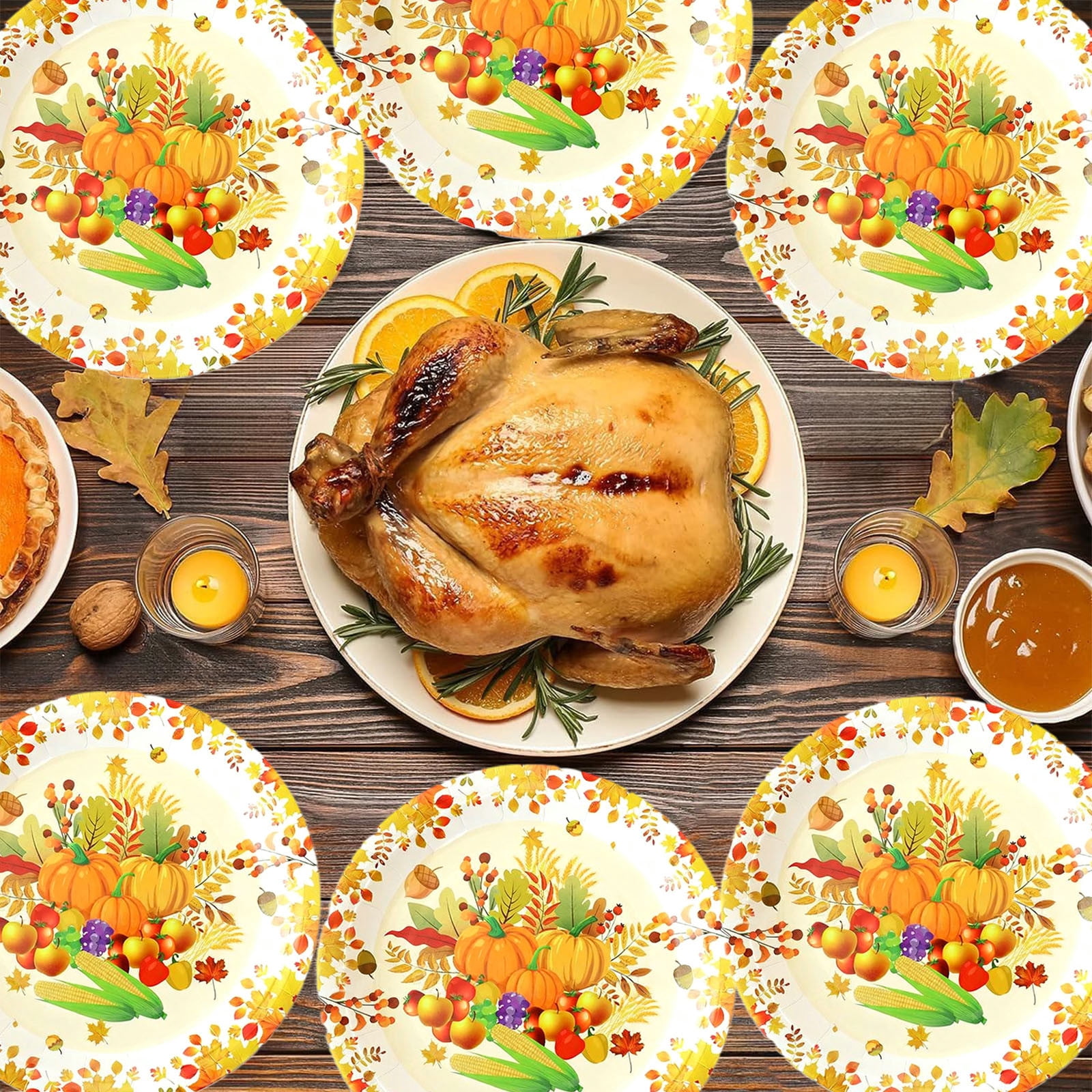 HomeKingdee Thanksgiving Turkey Plates Fall Paper Plates With Autumn ...