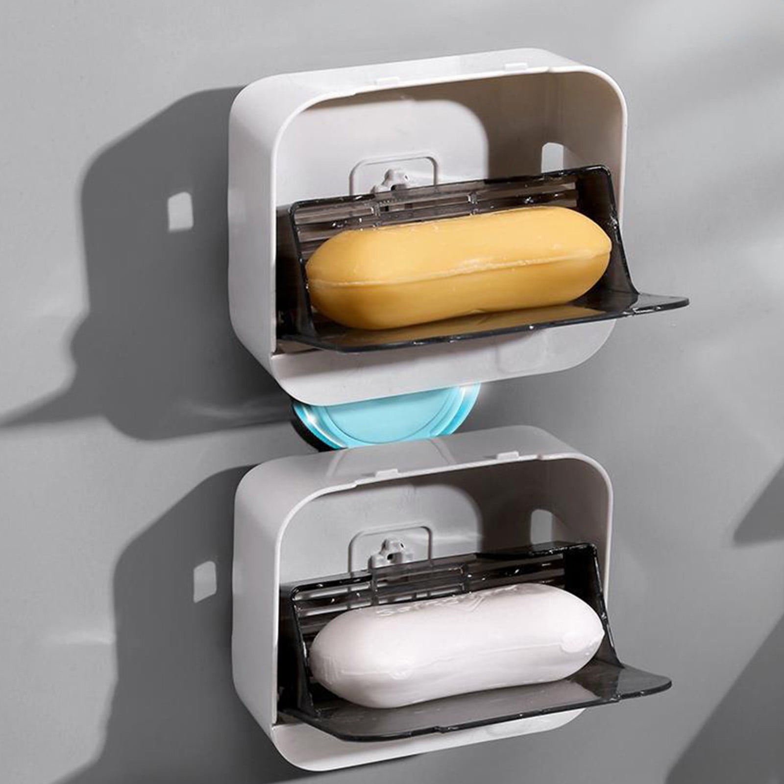 HomeKingdee Wall-Mounted Soap Holder with Drain Flip-Top Bathroom Soap ...