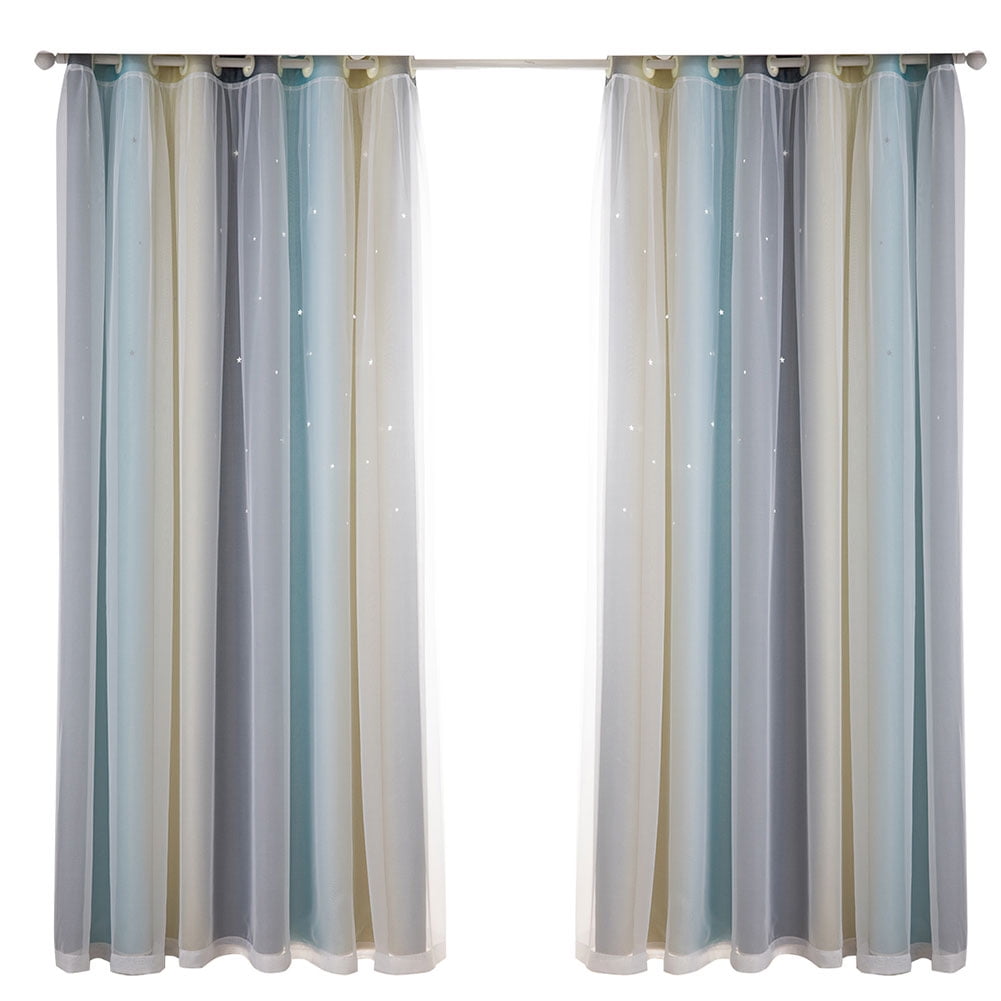 HomeLife 1 Pair Sunblind Window Curtains Ramp Color Hollow Star ...