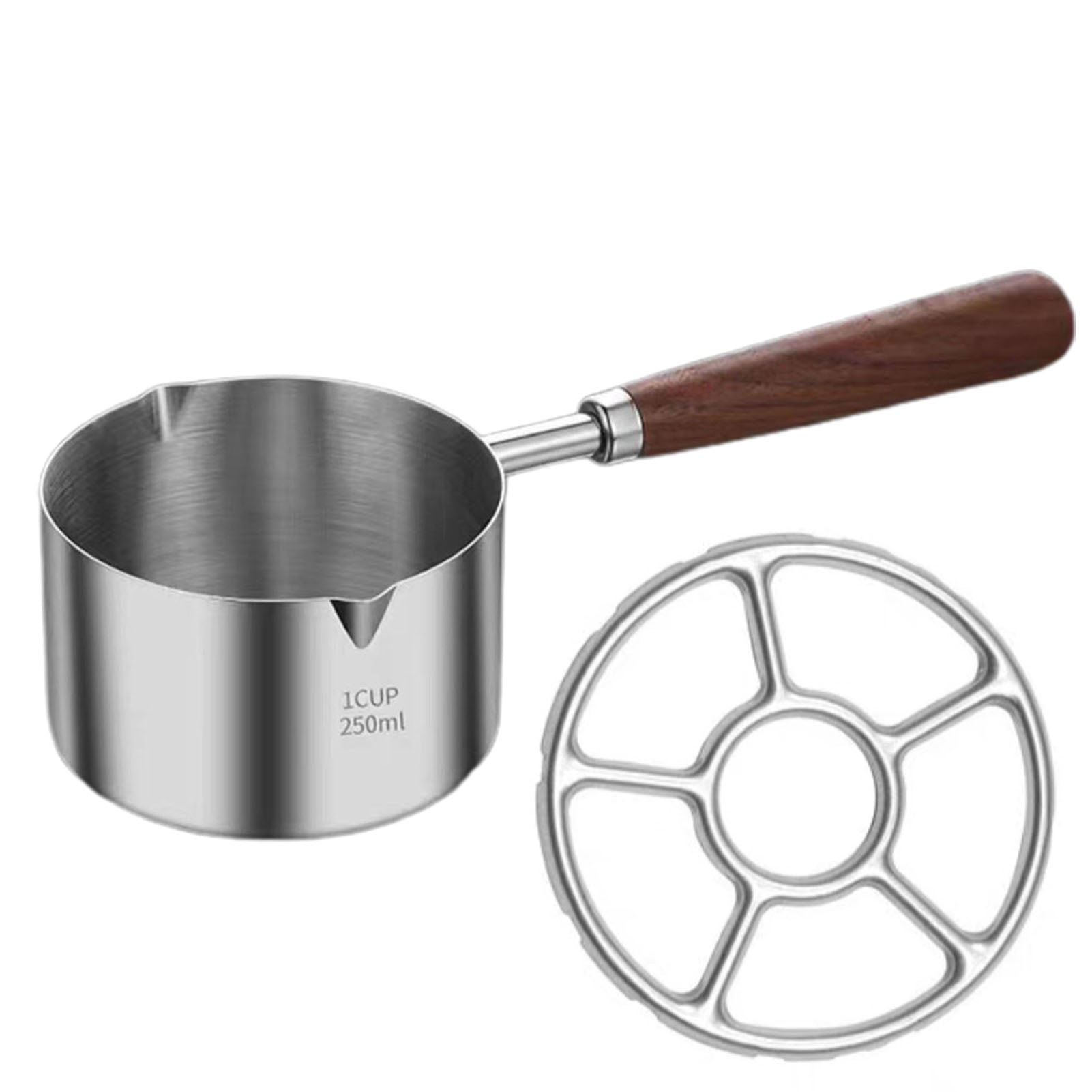 HomeLife 125/250ml Milk Pot Multi-purpose Wooden Handle Universal Heat ...