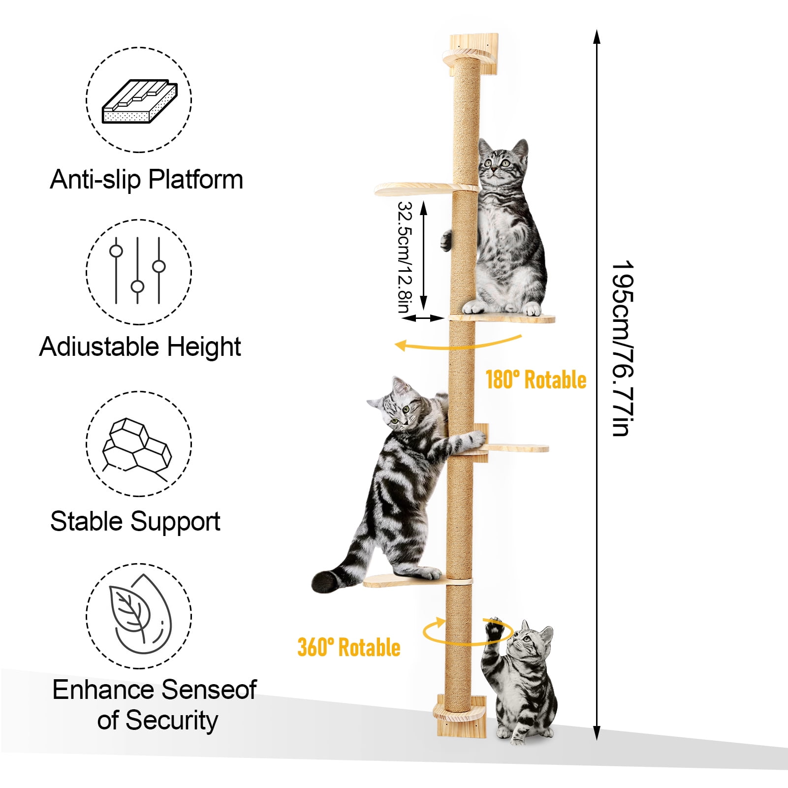 HomeLife Cat Climbing Frame, Wall-Mounted Cat Scratching Post, Cat Wall ...