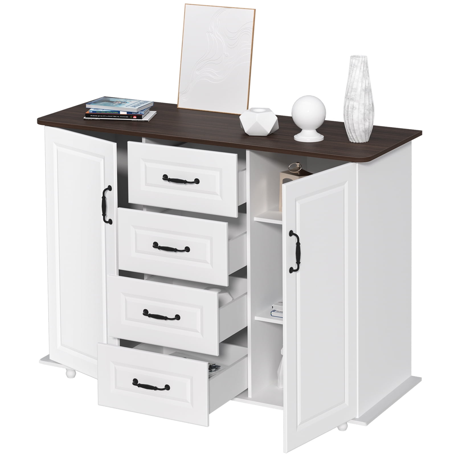 HomeLife Coffee Bar Bucket Cabinet with 4 Drawers 2 Doors 47"x16"x35 ...