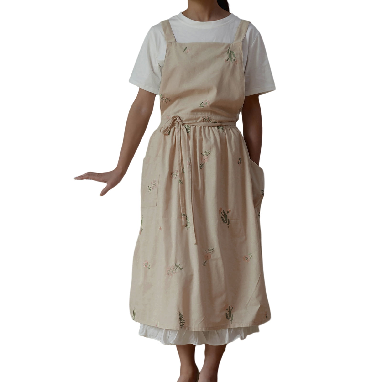 HomeLife Cross Back Cooking Apron Breathable Retro Cotton Embroidered ...