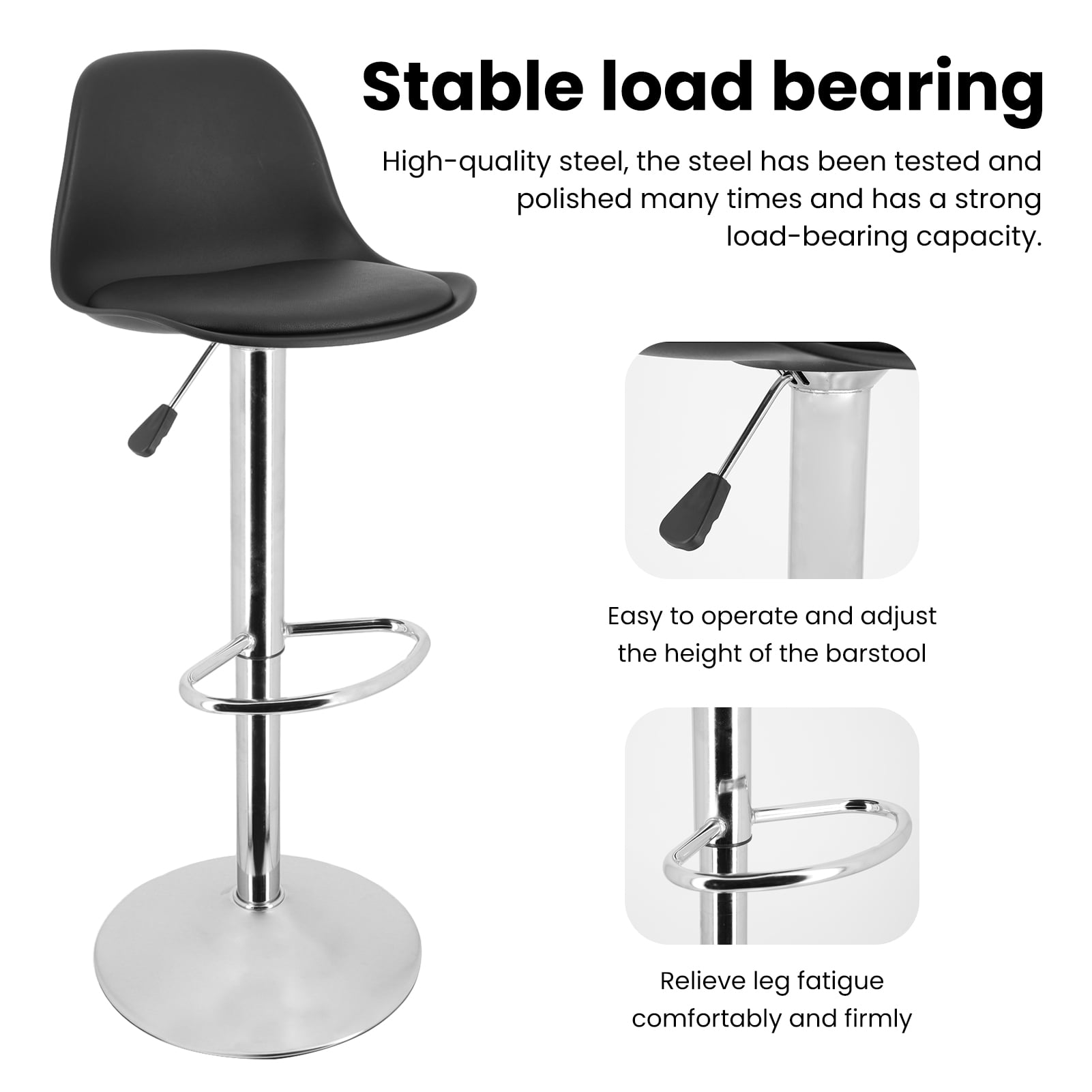 HomeLife High Footstool with Back & Footrest for Bar, 360 Degree Swivel ...