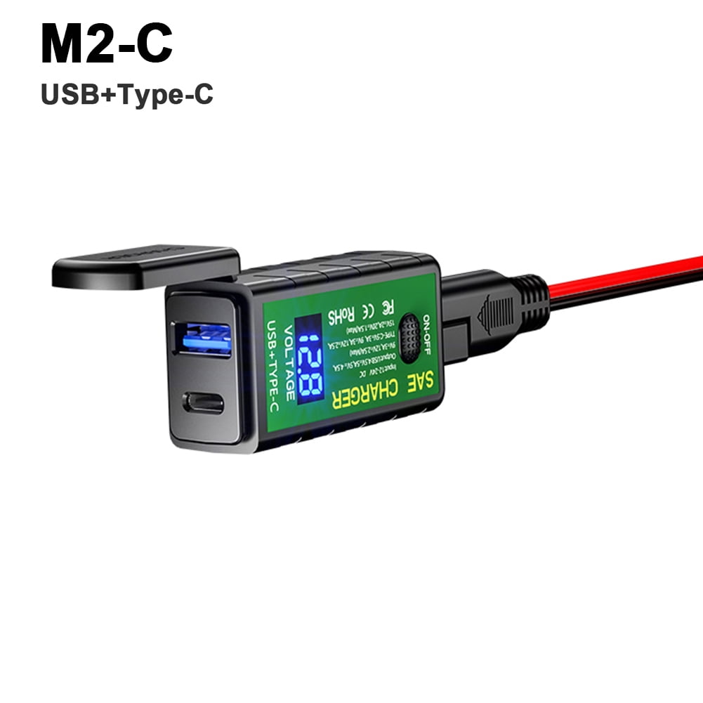 HomeLife M.2 3.1A/4.8A SAE to USB Type-C Motorcycle Voltmeter ON/Off ...