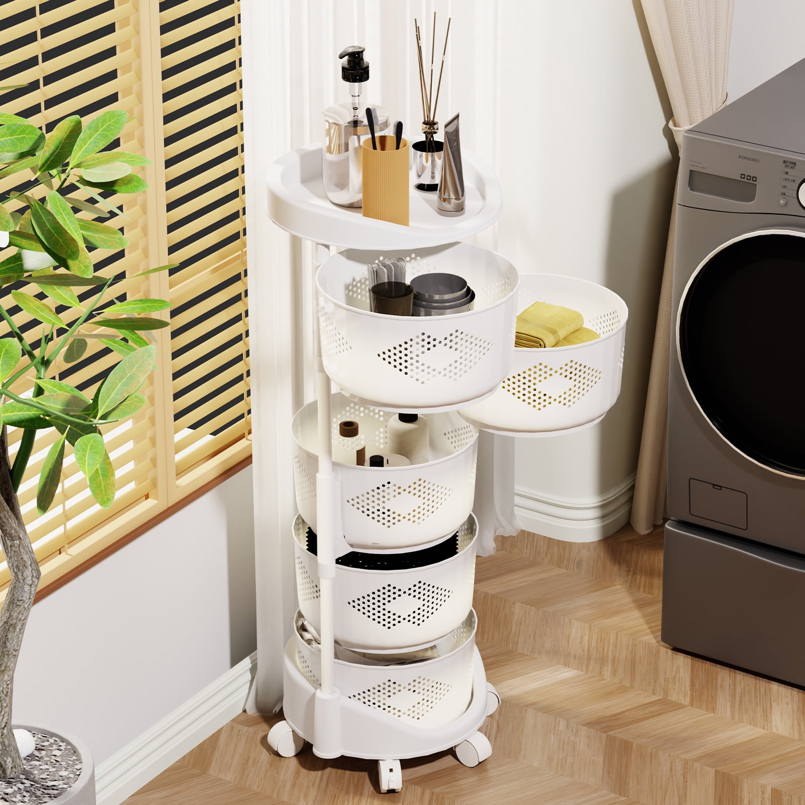 HomeLife Rotating Storage Rack for Kitchen with 5 Lockable Casters, 5 ...