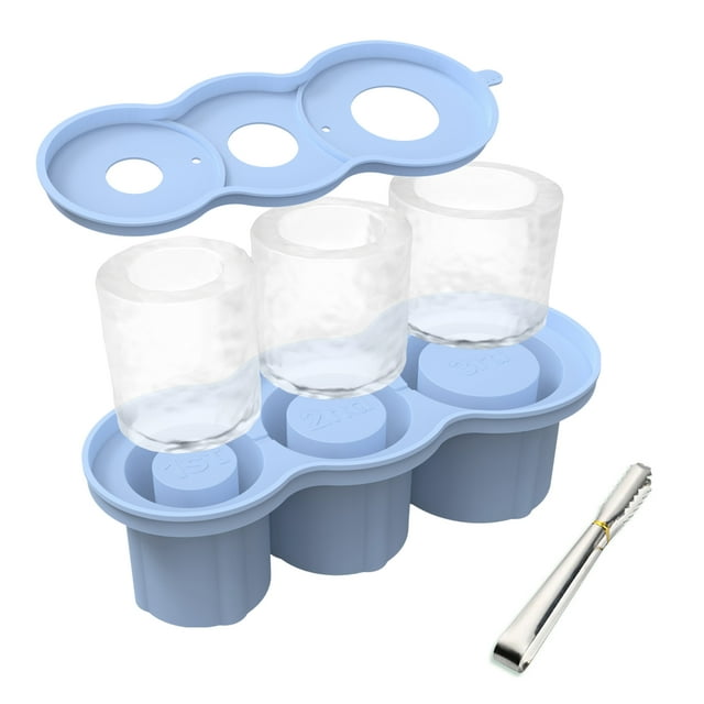 HomeLife Silicone Hollow Cylinder Ice Cube Mold Tray with Lid Tong for ...