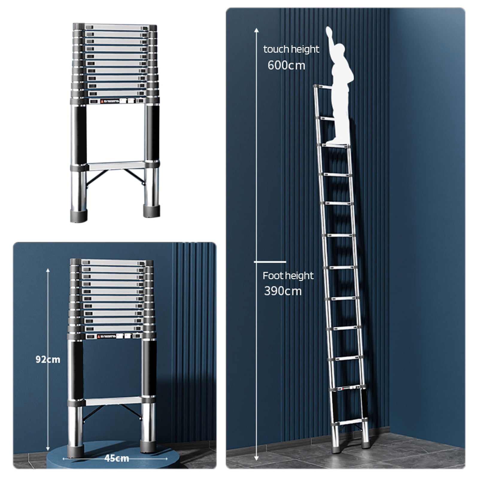 HomeLife Telescoping Extension Ladder, Stainless Steel Telescoping ...