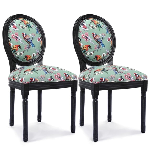 HomeMIYN French Country Round Back Dining Chairs Set of 2, Floral Bird ...