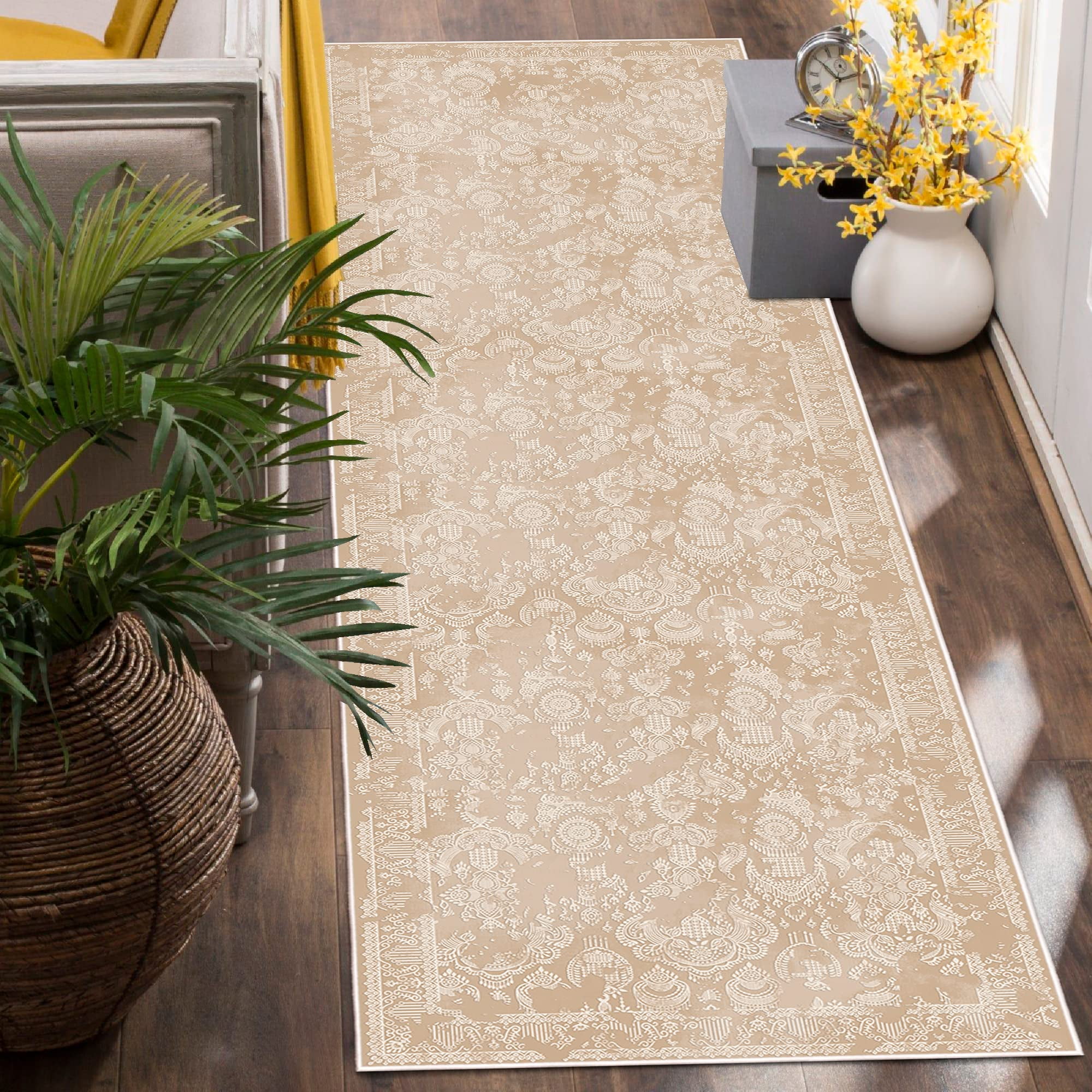 HomeNette Washable Runner Rug 60x200 cm, Beige - Walmart.com