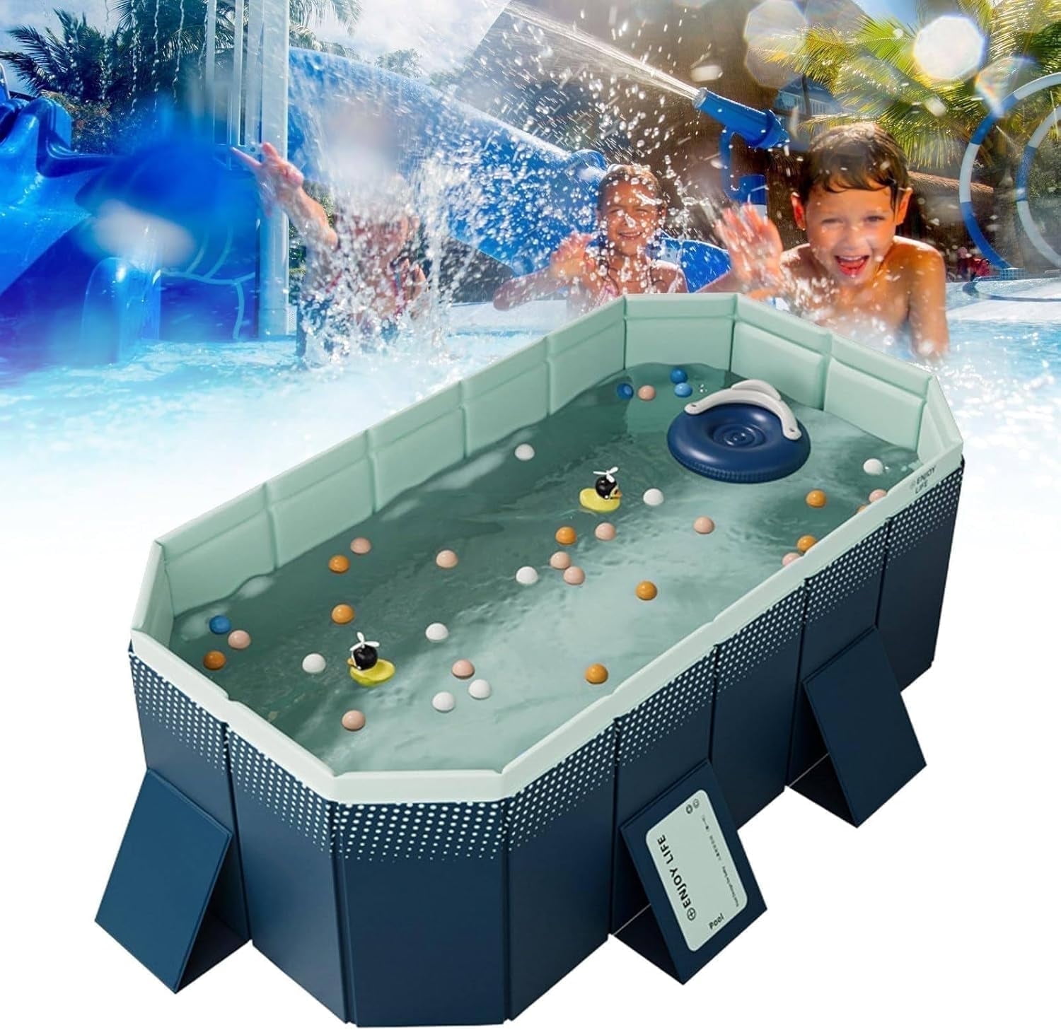 HomePerch 83in Foldable Hard Plastic Kiddie Pool, Thickened PVC, Non ...