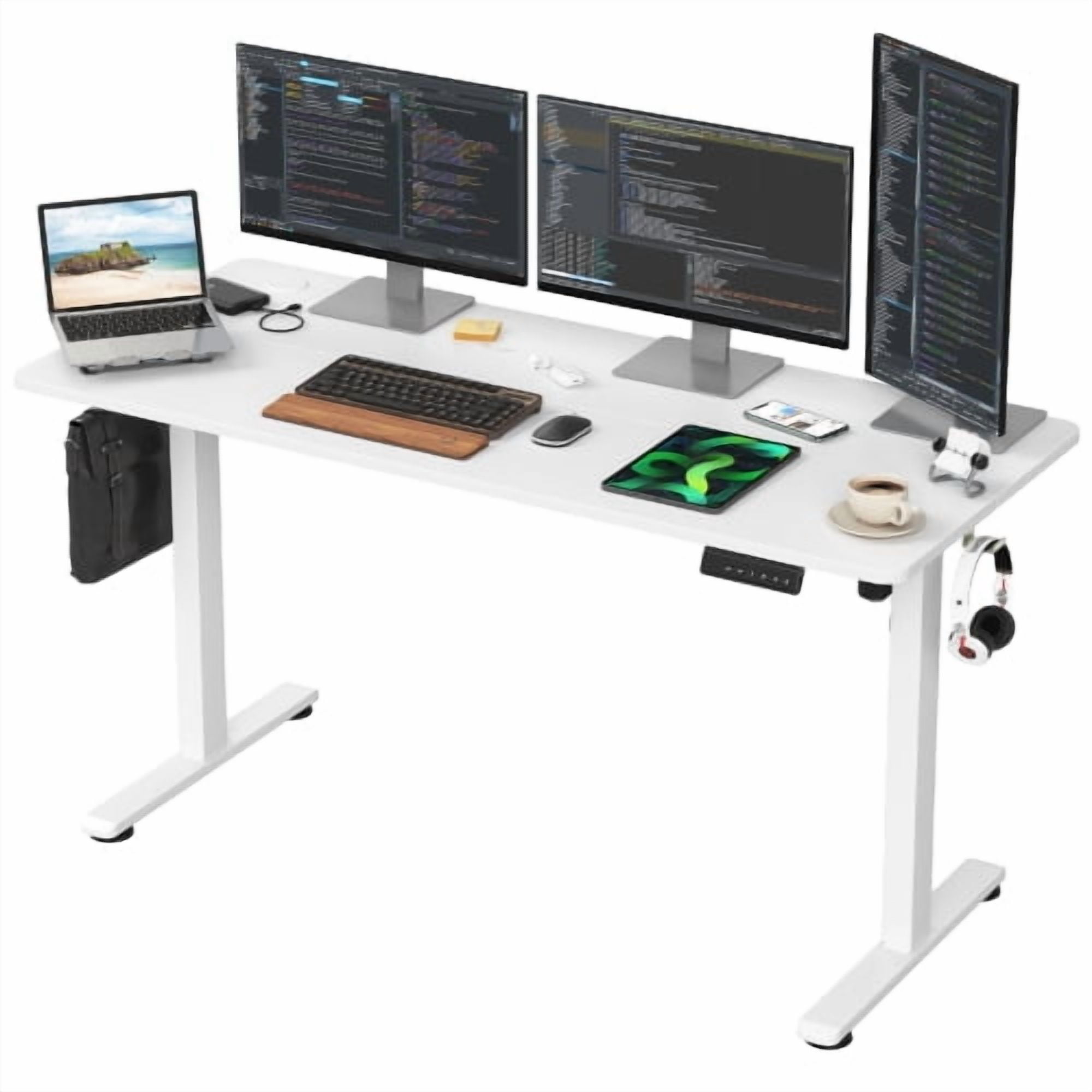 HomePerch Electric Standing Desk 55x24, White Adjustable Height Sit ...