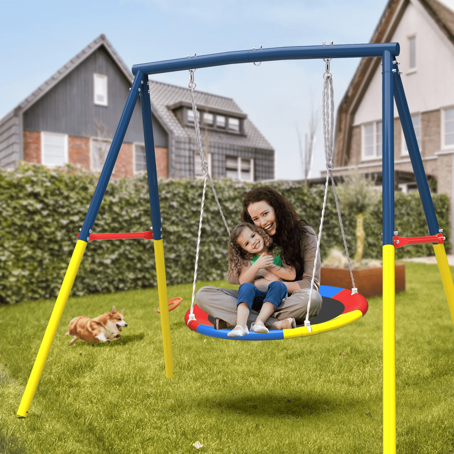 HomePerch Flying Saucer Swing Set with Heavy-Duty Full Steel A-Frame ...