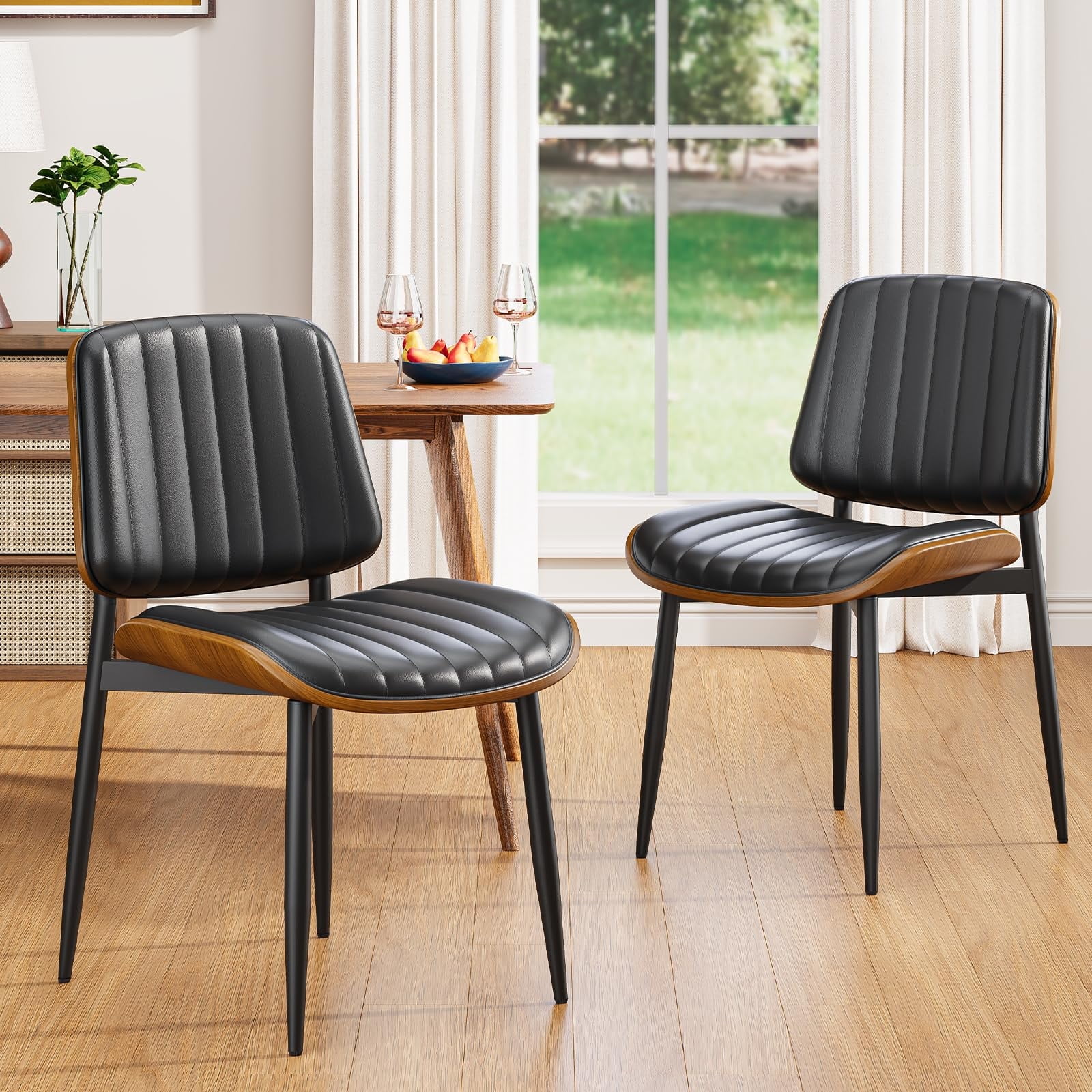 HomePerch Set of 2 Mid-Century Modern Dining Chairs, Upholstered PU ...