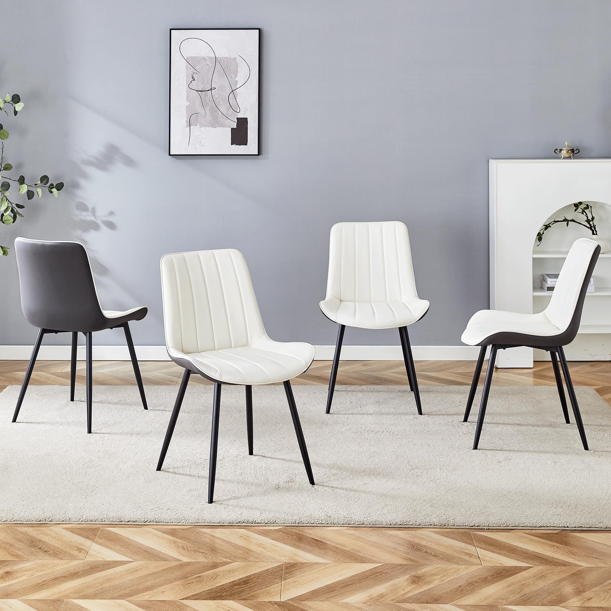 HomePerch Set of 4 Modern PU Leather Dining Chairs with Wide Seat and ...