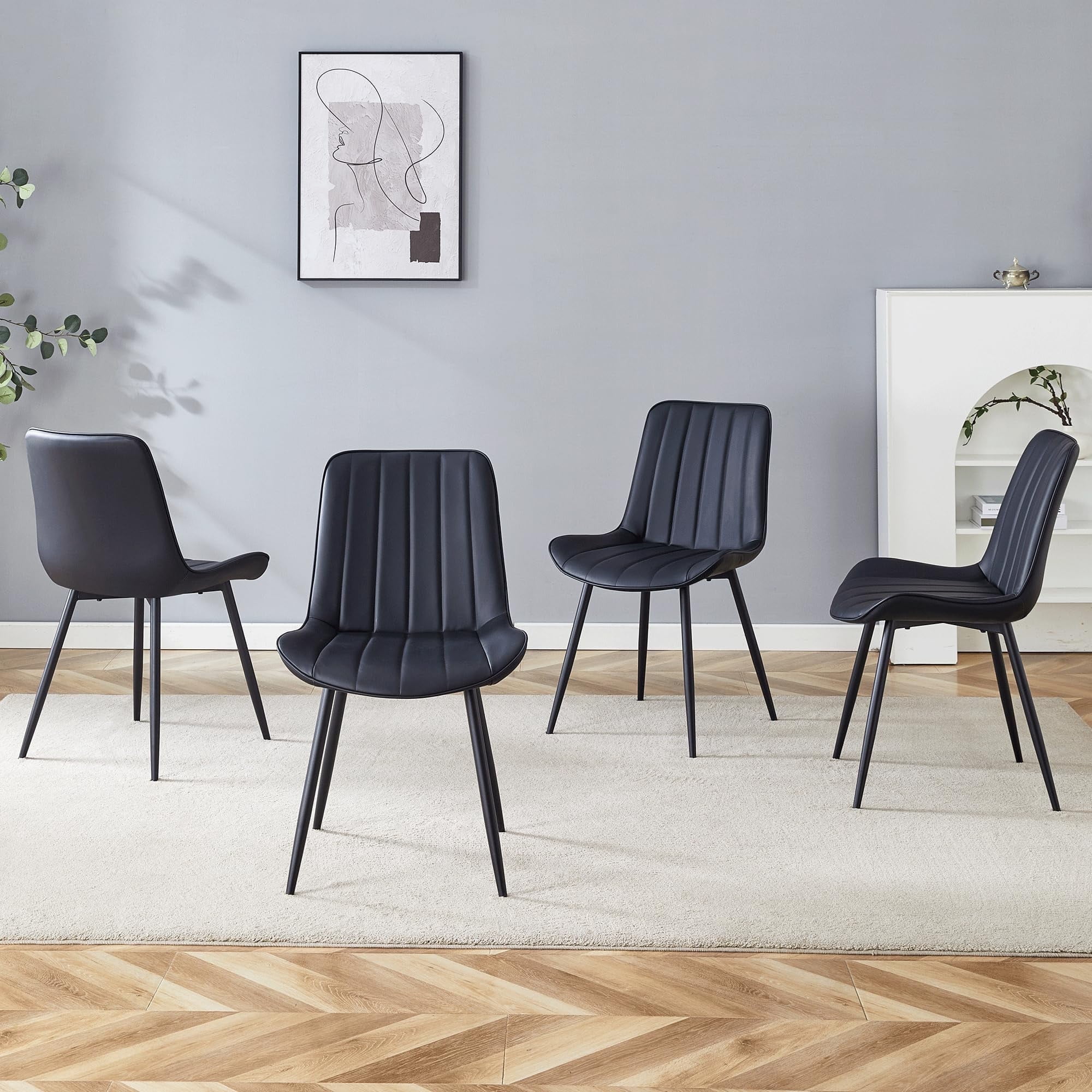 HomePerch Set of 4 Modern PU Leather Dining Chairs with Wide Seat and ...
