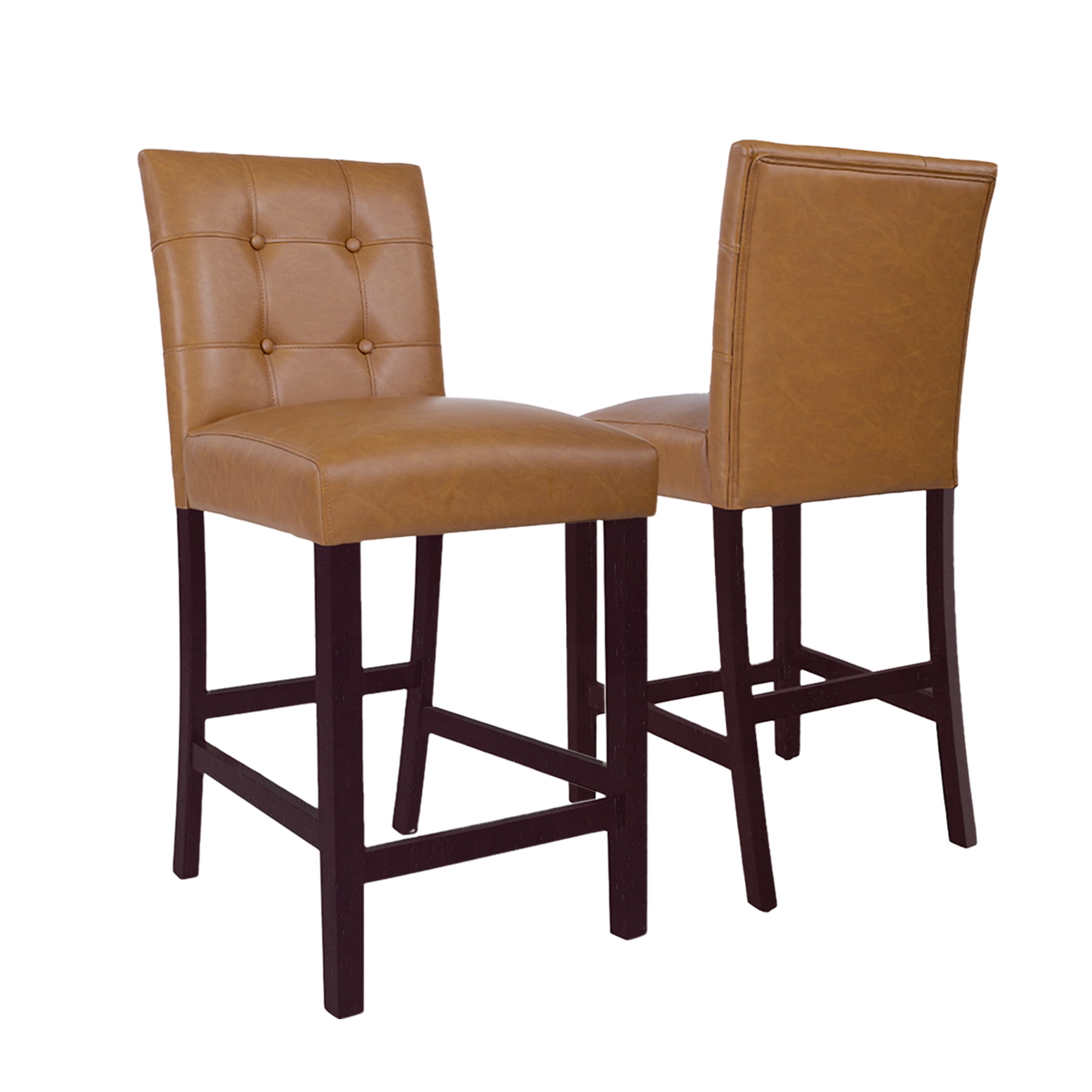 HomePop 26" Upholstered Counter Stool, Set of 2, Carmel Faux Leather ...
