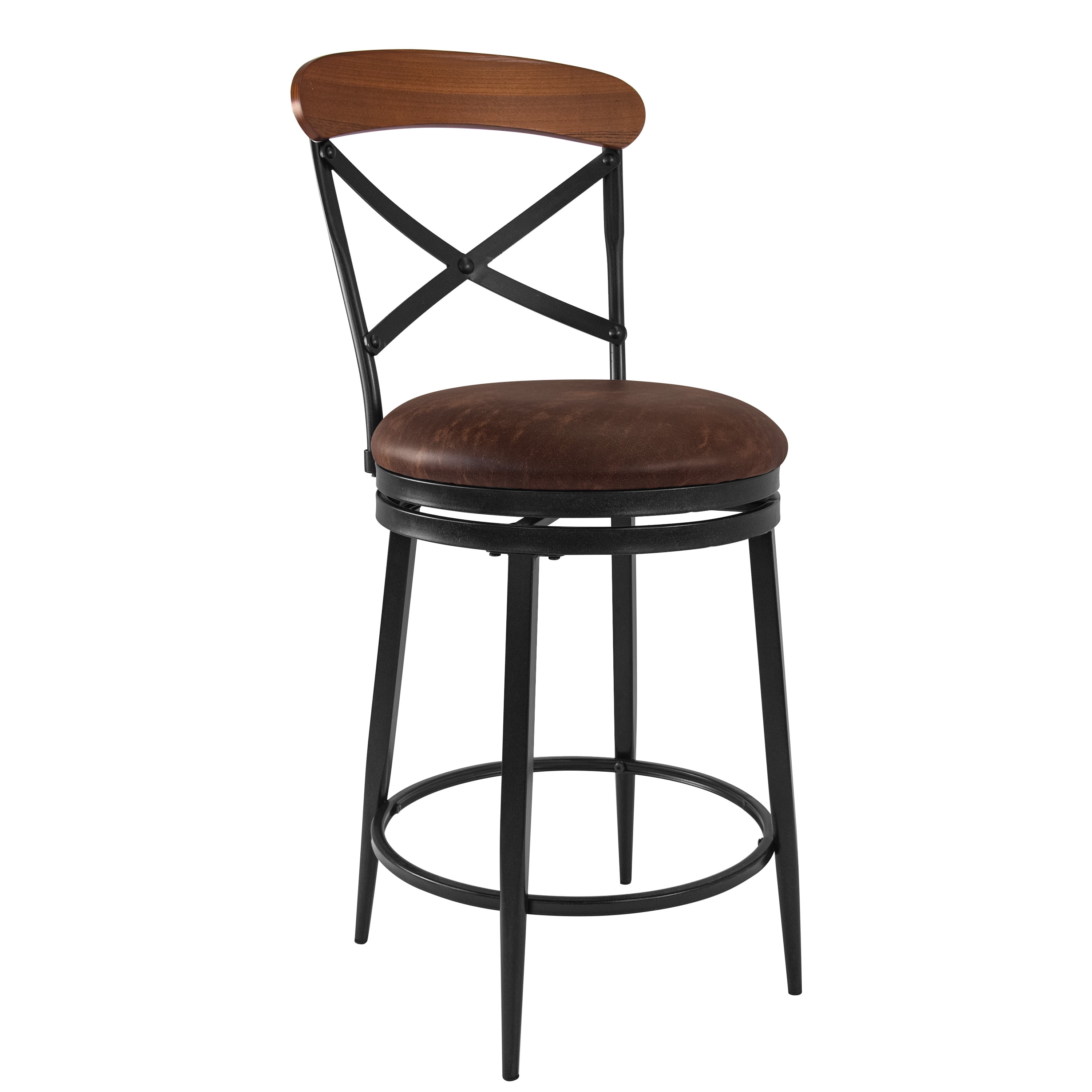 HomePop Hudson 26" Indoor Wood & Metal Swivel Counter Stool, Black ...