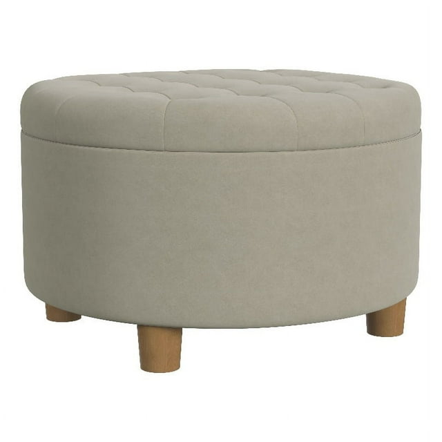 HomePop Large Round Button Tufted Storage Ottoman, Fawn Velvet ...