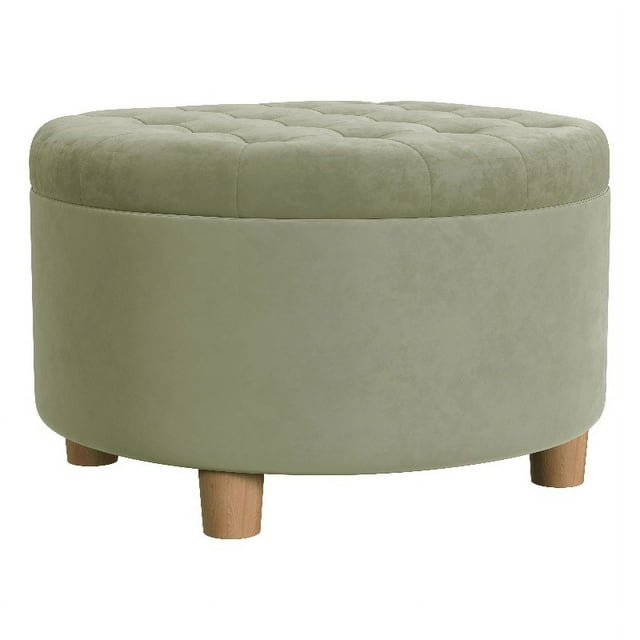 HomePop Large Round Button Tufted Storage Ottoman, Light Sage Green ...